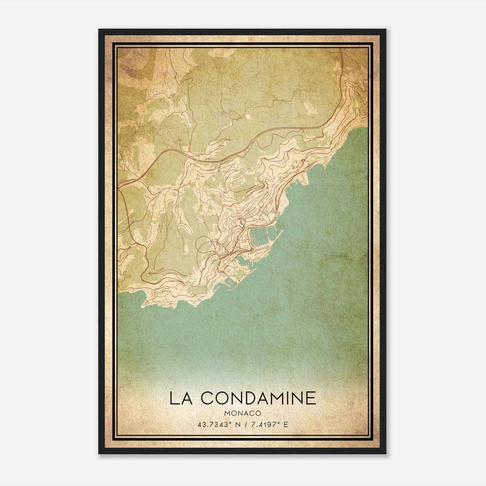 Vintage La Condamine Monaco Map Poster, La Condamine City Road Wall Art ...