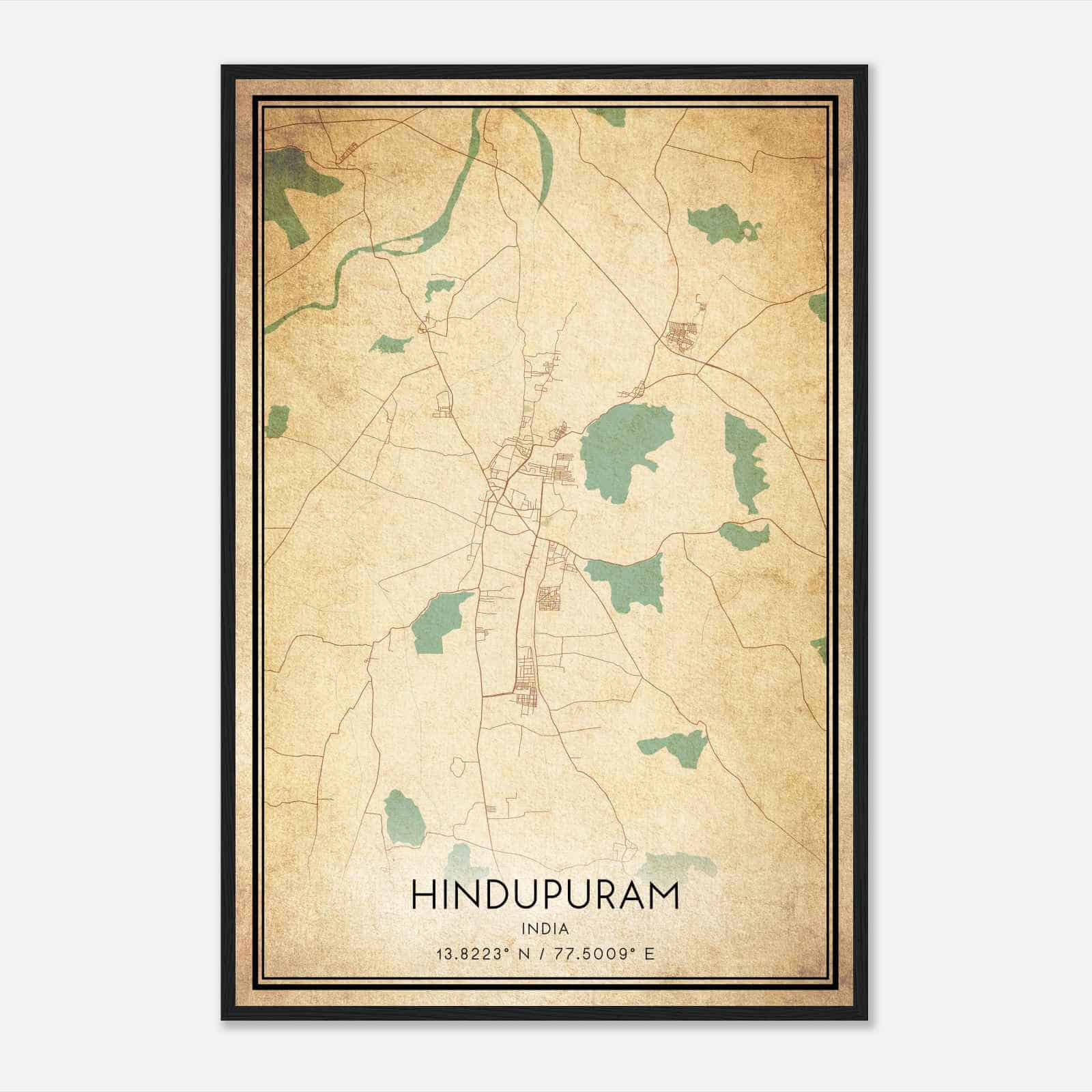 Vintage Hindupuram India Map Poster, Hindupuram City Road Wall Art ...