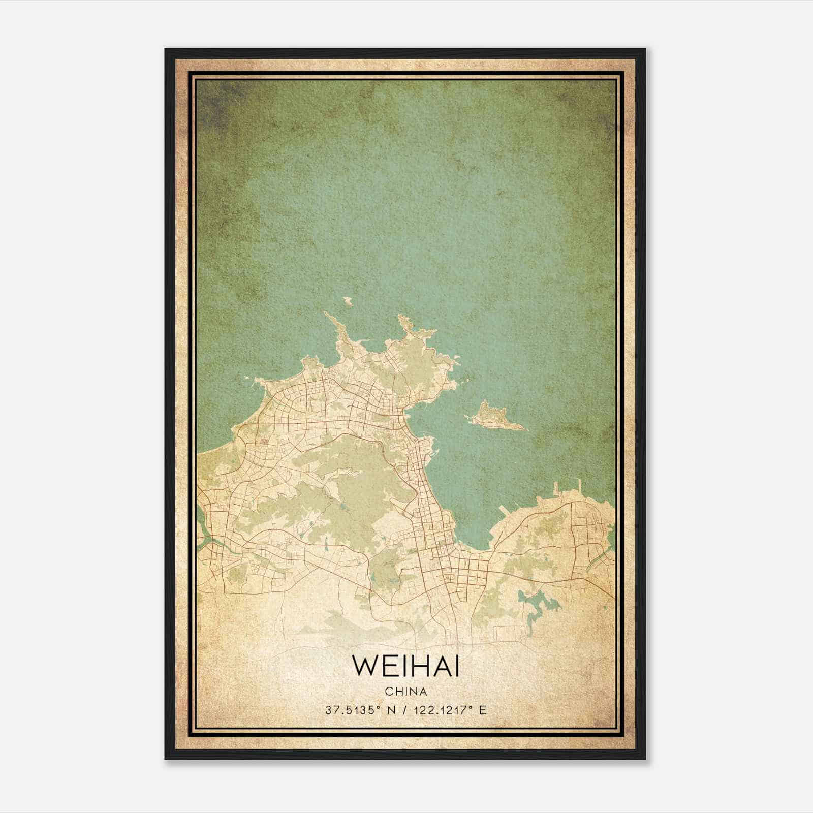 Vintage Weihai China Map Poster, Weihai City Road Wall Art Print ...