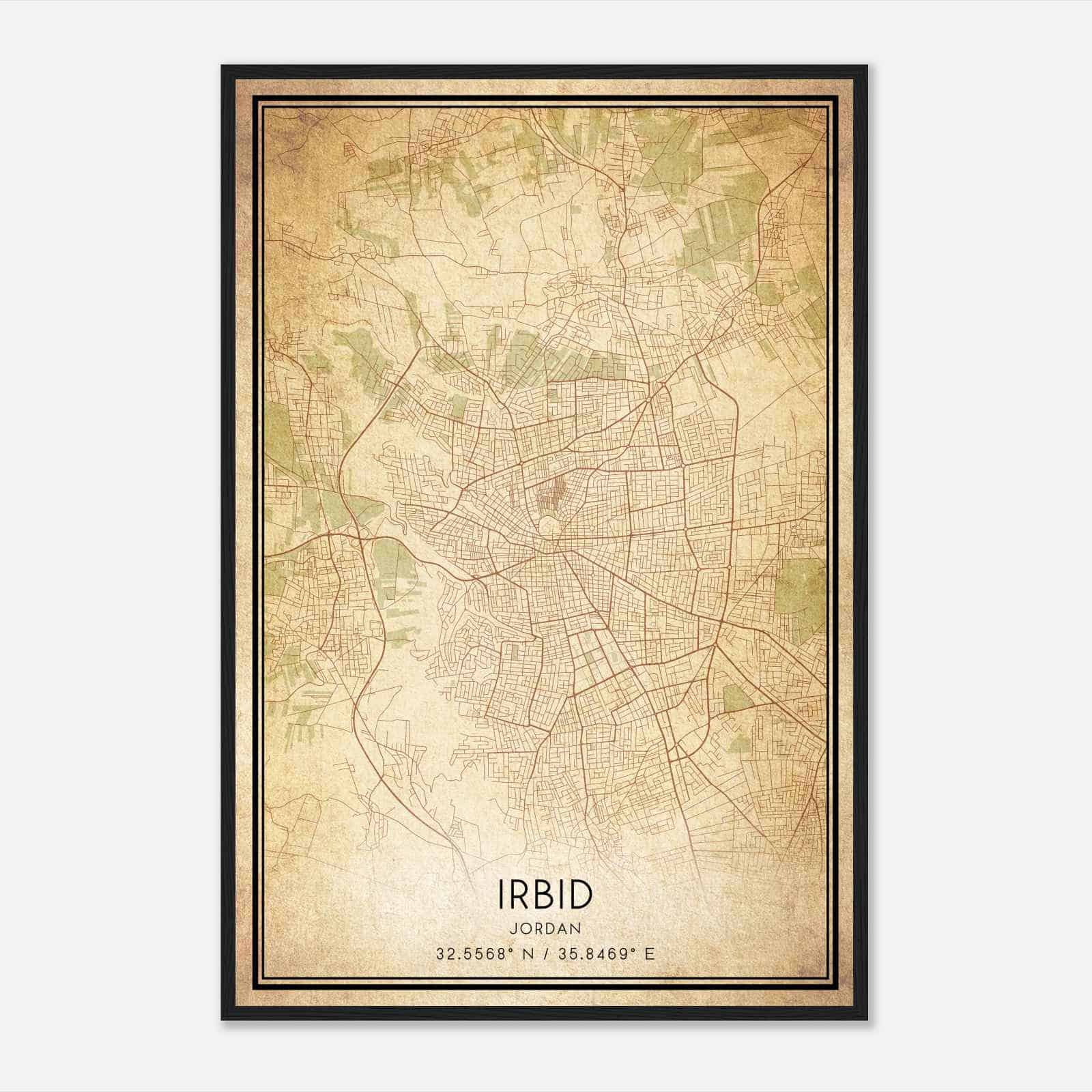 Vintage Irbid Jordan Map Poster, Irbid City Road Wall Art Print ...