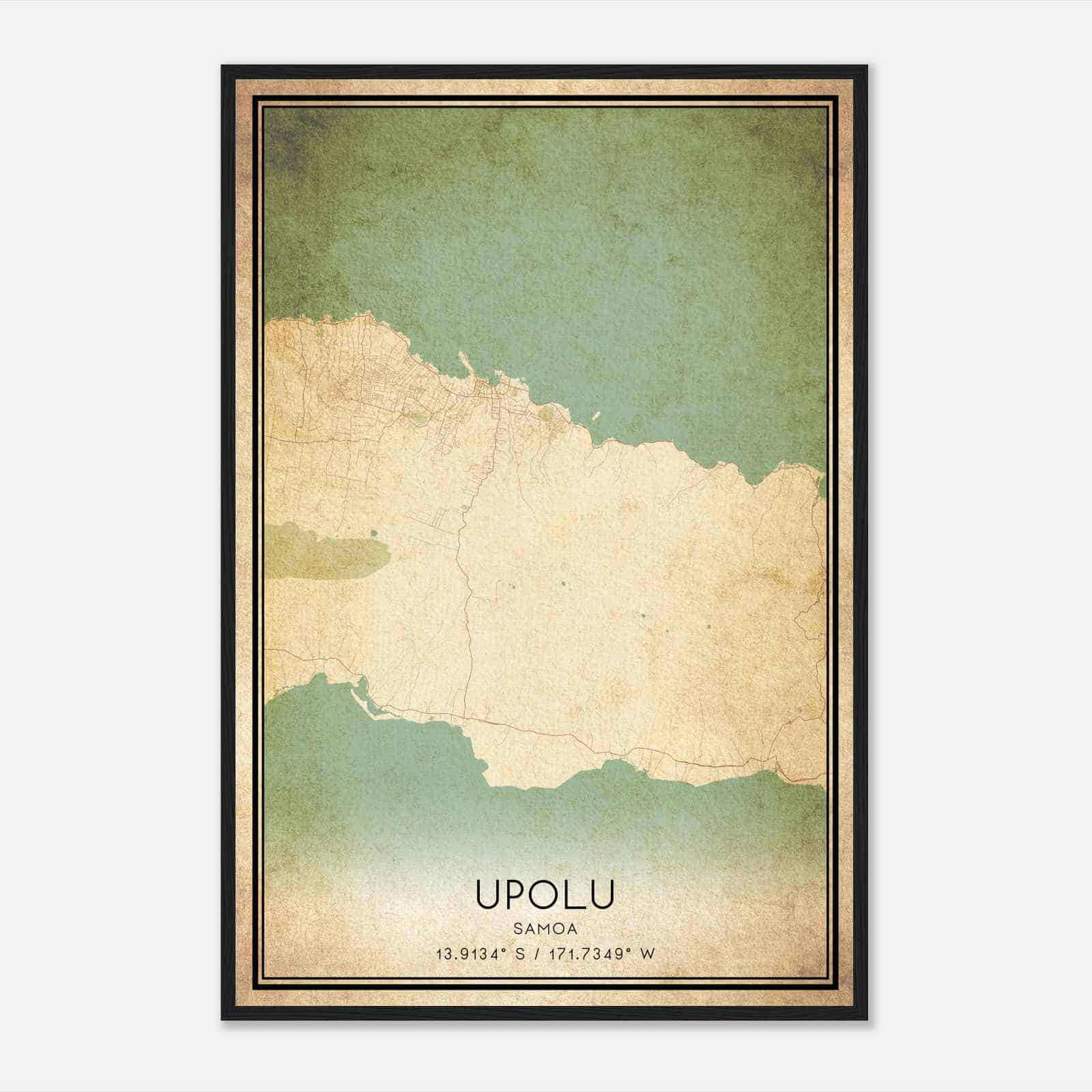 Vintage Upolu Samoa Map Poster, Upolu City Road Wall Art Print - Custom ...