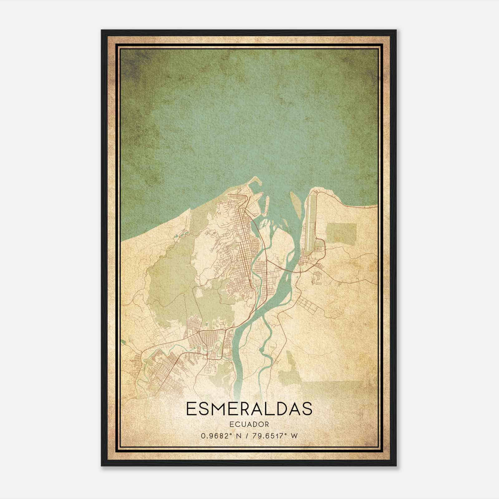 Vintage Esmeraldas Ecuador Map Poster, Esmeraldas City Road Wall Art ...