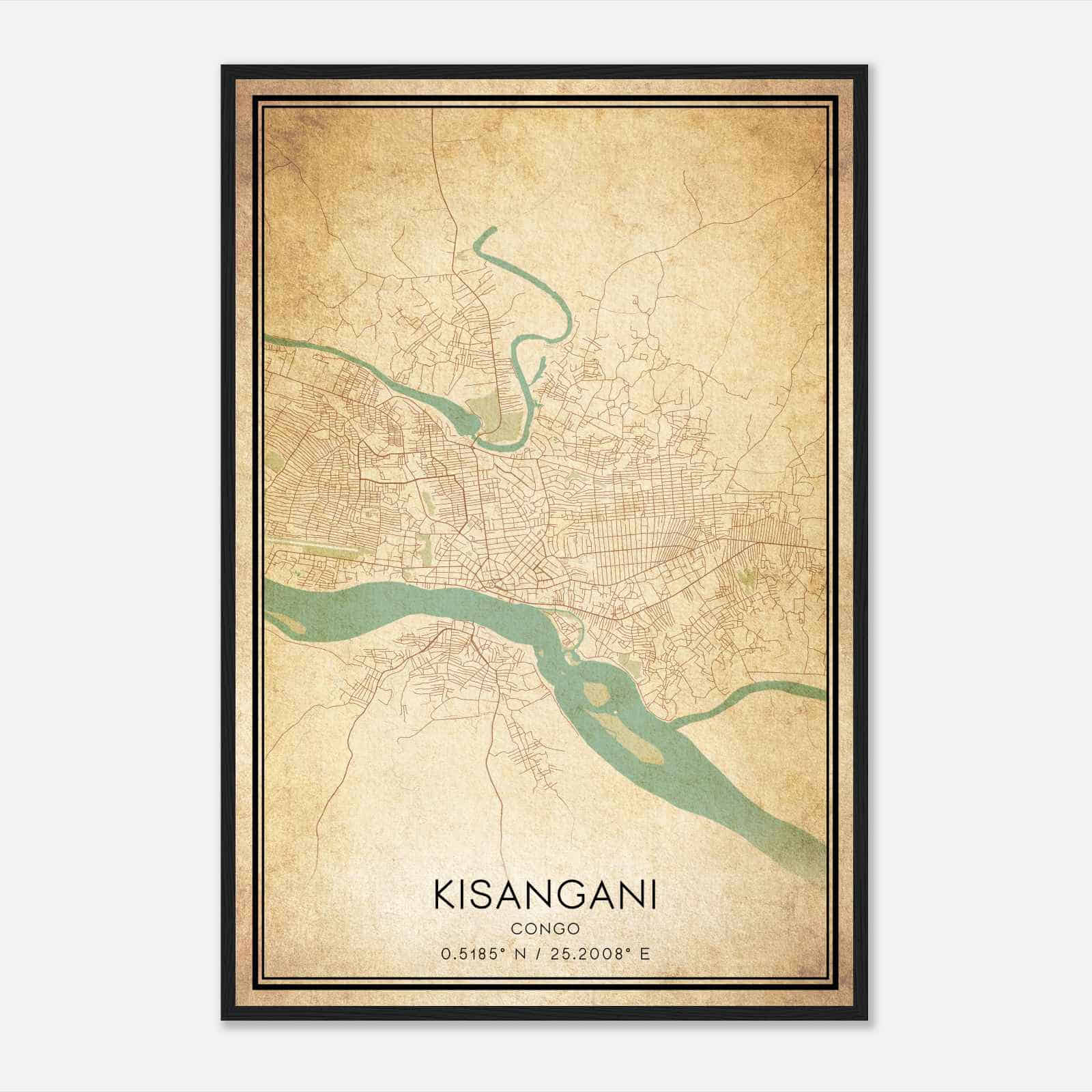 Vintage Kisangani Congo Map Poster, Kisangani City Road Wall Art Print ...