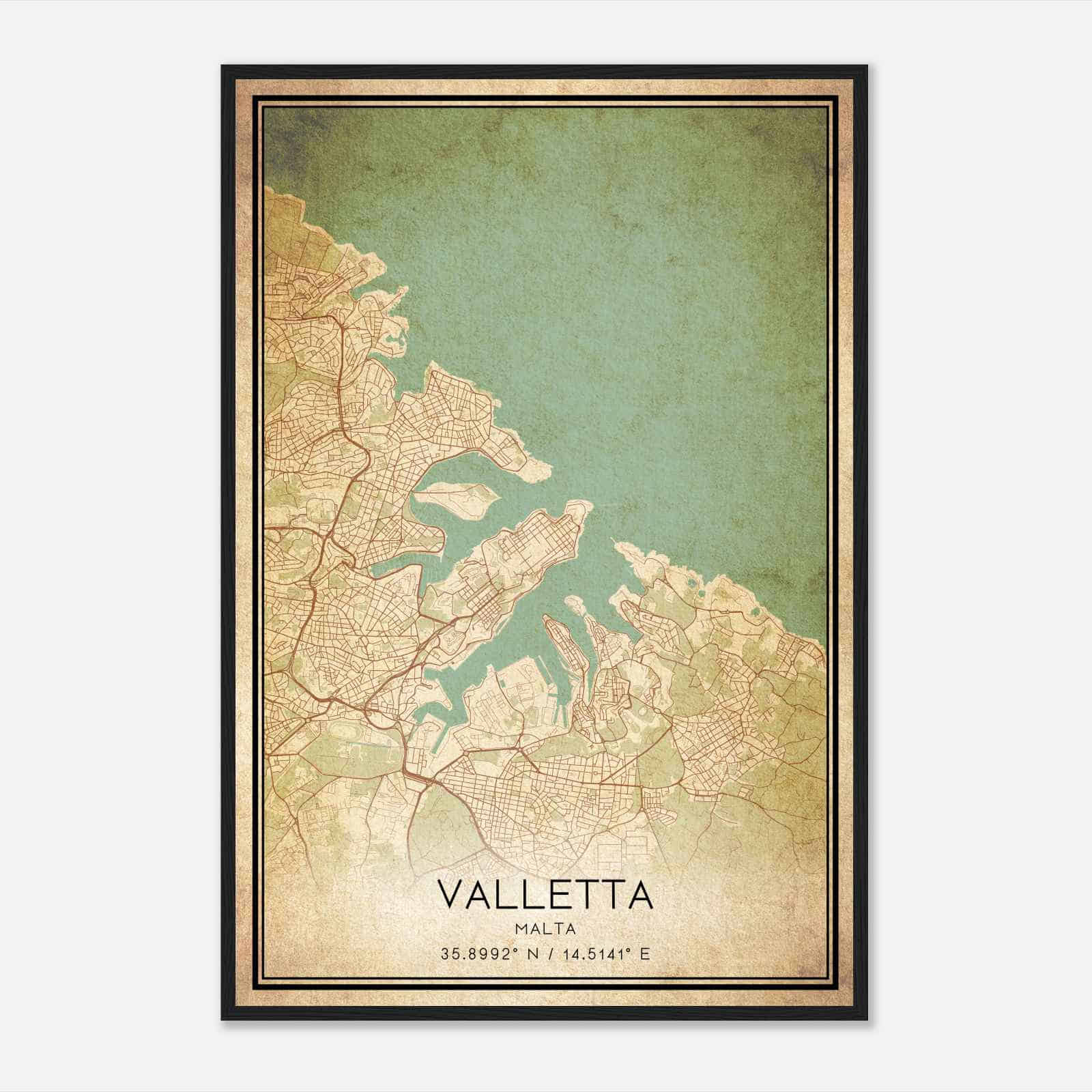 Vintage Valletta Malta Map Poster, Valletta City Road Wall Art Print ...