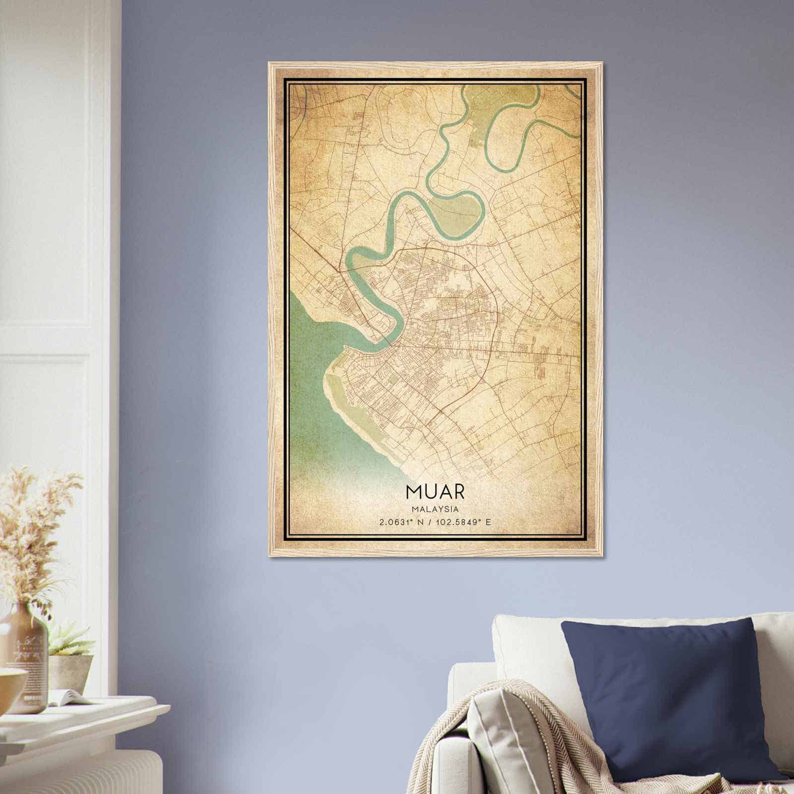 Vintage Muar Malaysia Map Poster, Muar City Road Wall Art Print ...