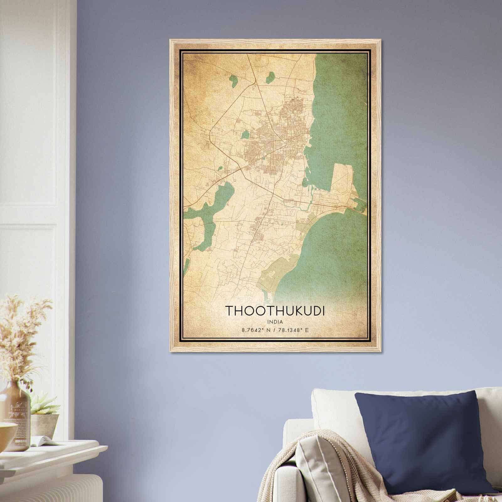 Vintage Thoothukudi India Map Poster, Thoothukudi City Road Wall Art ...