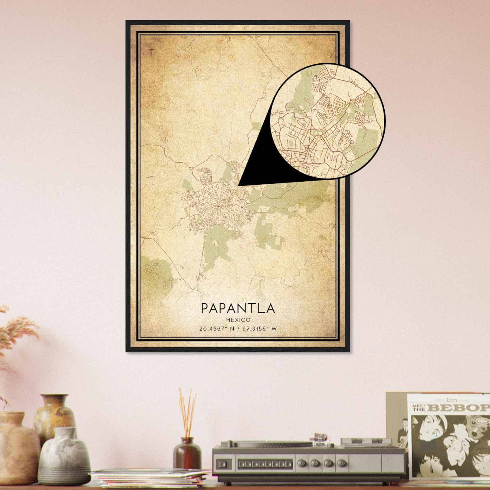 Vintage Papantla Mexico Map Poster, Papantla City Road Wall Art Print ...