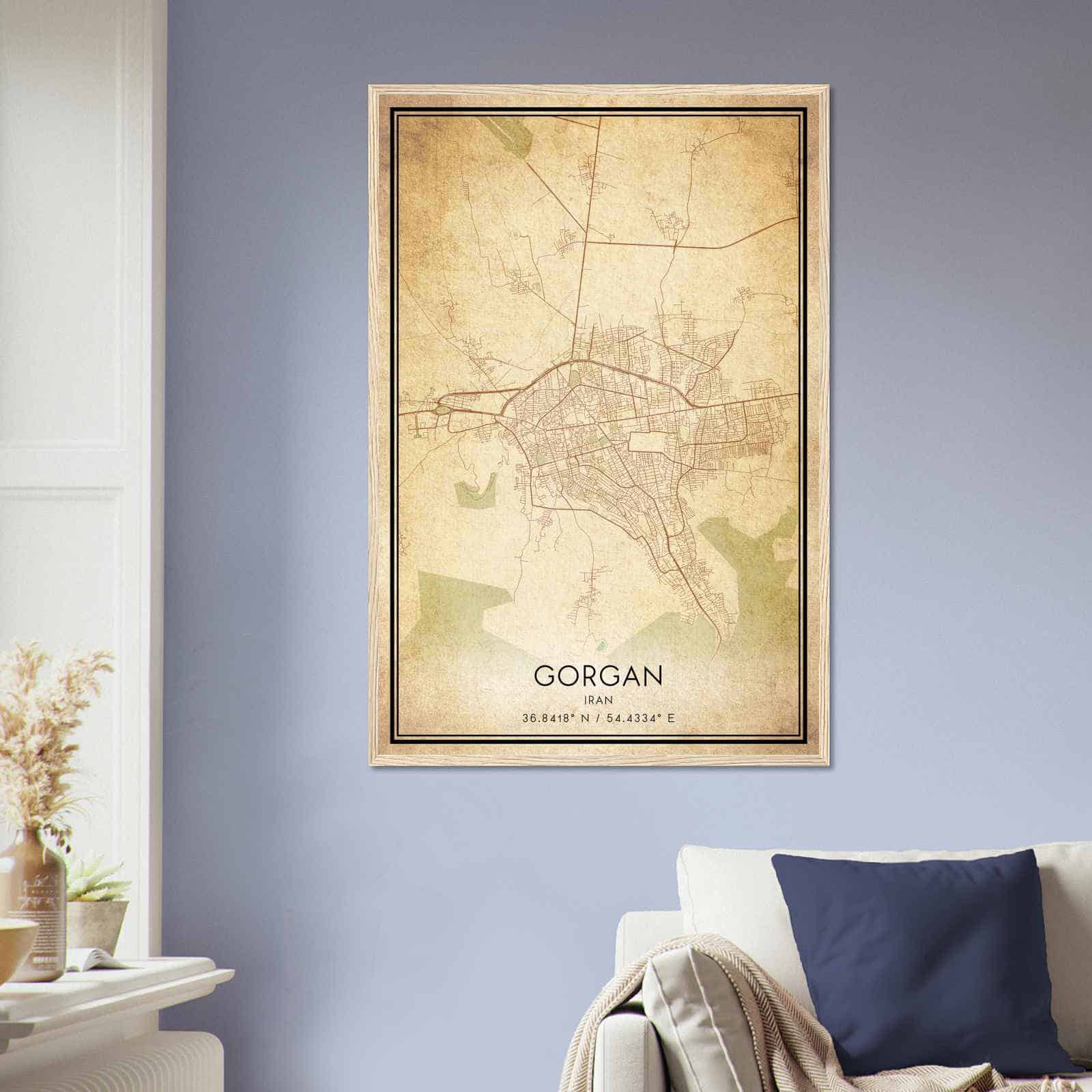 Vintage Gorgan Iran Map Poster, Gorgan City Road Wall Art Print ...