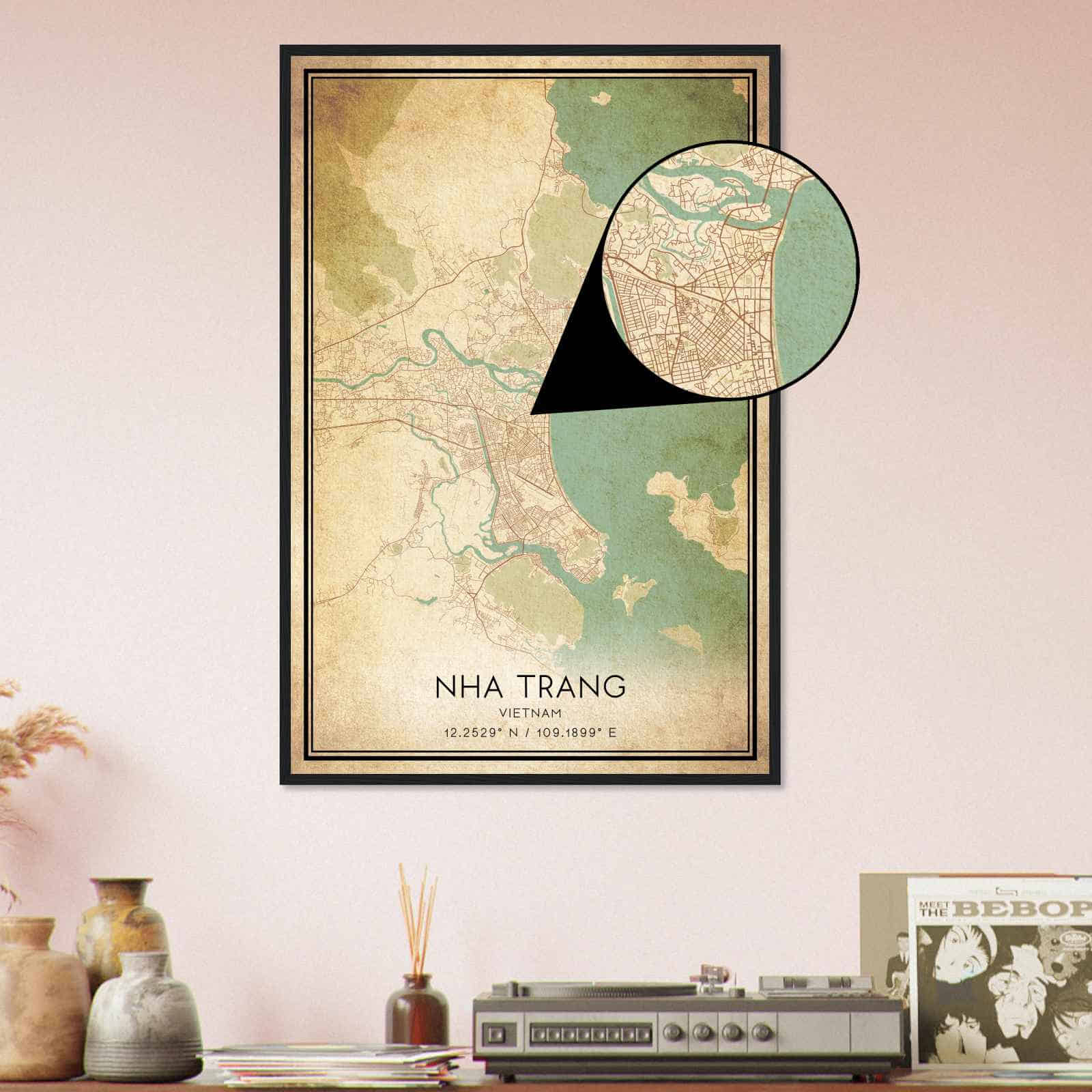 Vintage Nha Trang Vietnam Map Poster, Nha Trang City Road Wall Art ...