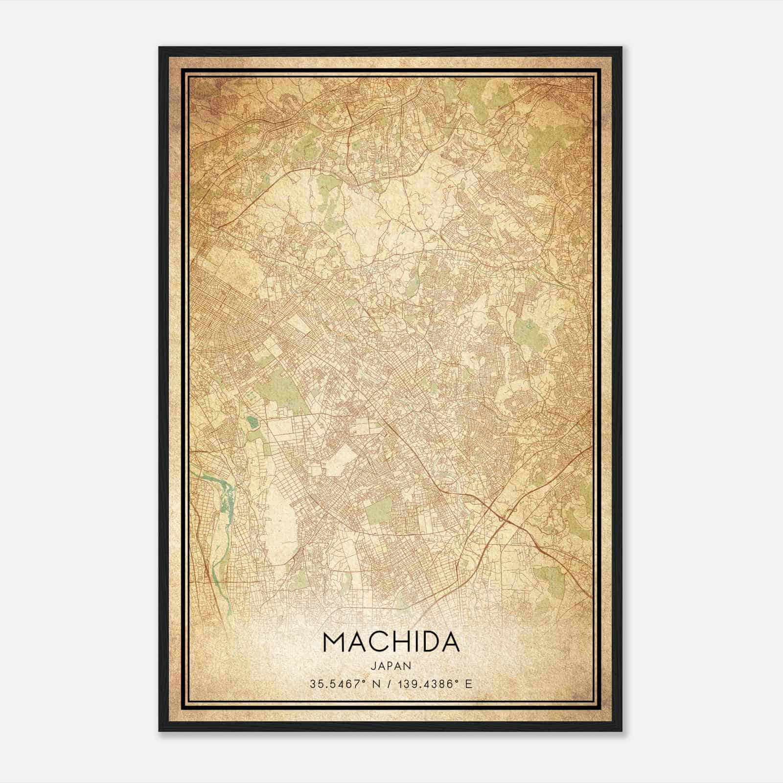 Vintage Machida Japan Map Poster, Machida City Road Wall Art Print ...