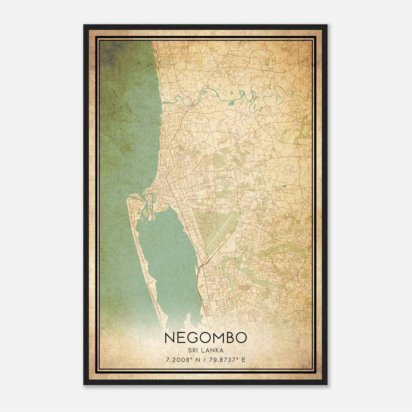 Vintage Negombo Sri Lanka Map Poster, Negombo City Road Wall Art Print ...
