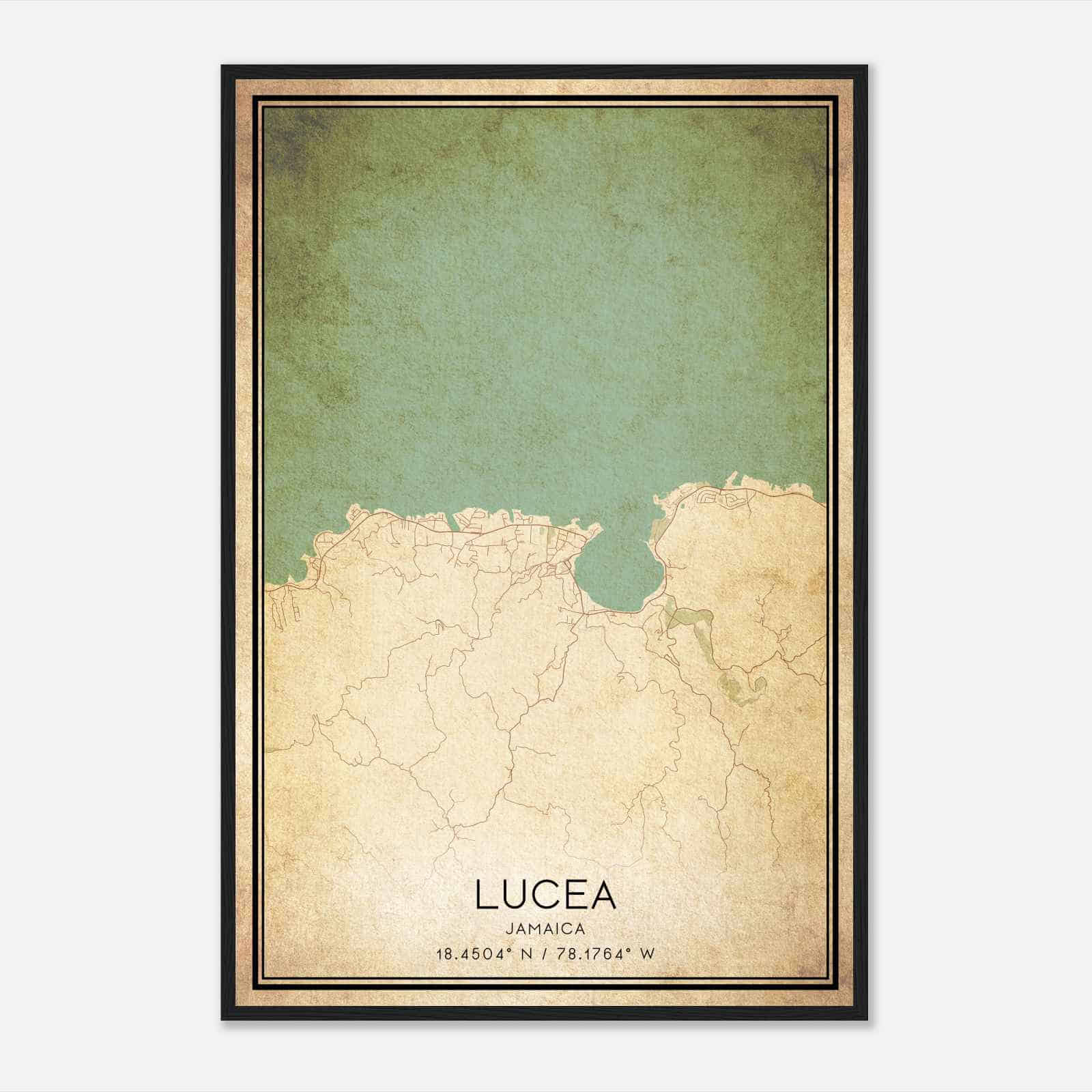 Vintage Lucea Jamaica Map Poster, Lucea City Road Wall Art Print ...