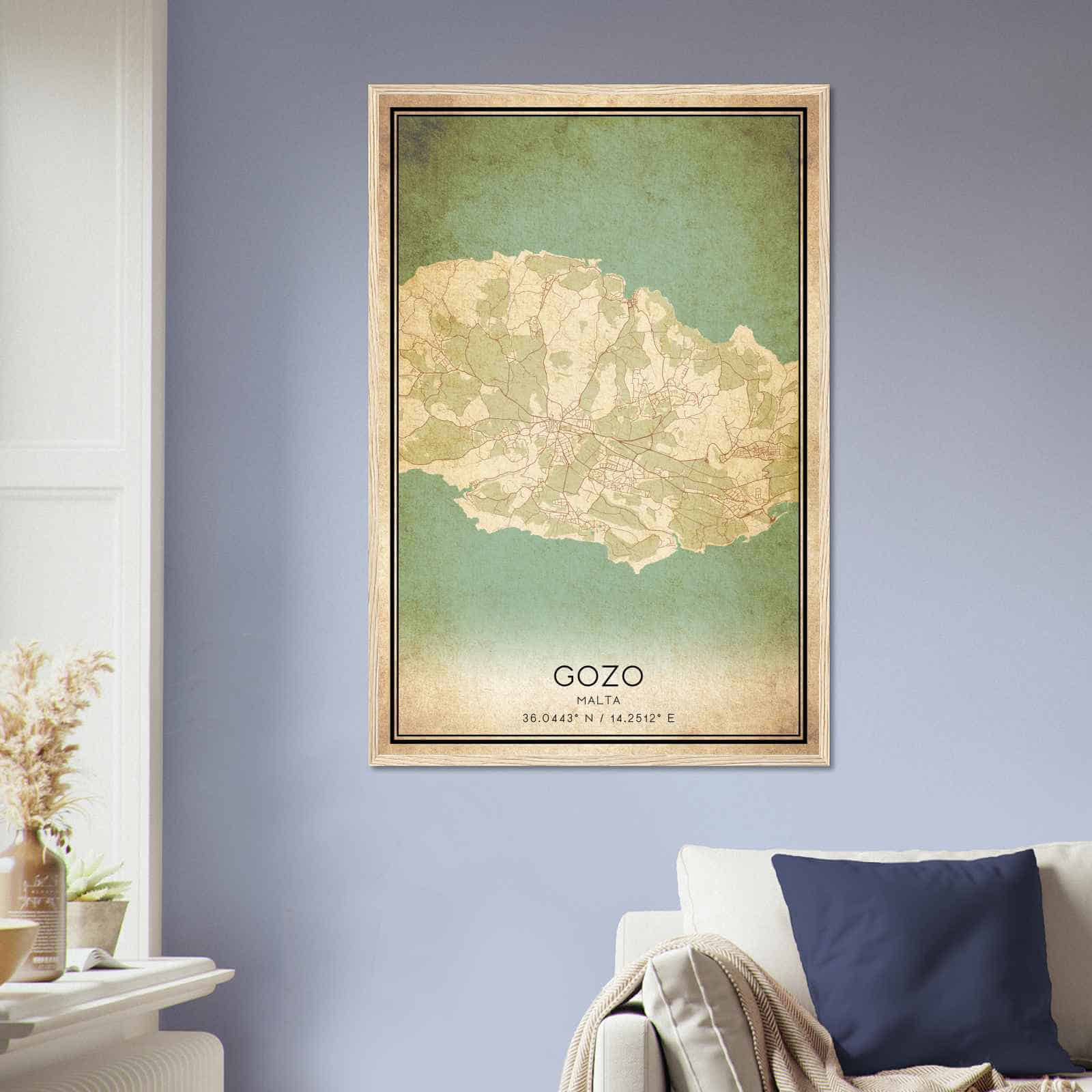 Vintage Gozo Malta Map Poster, Gozo City Road Wall Art Print - Custom ...