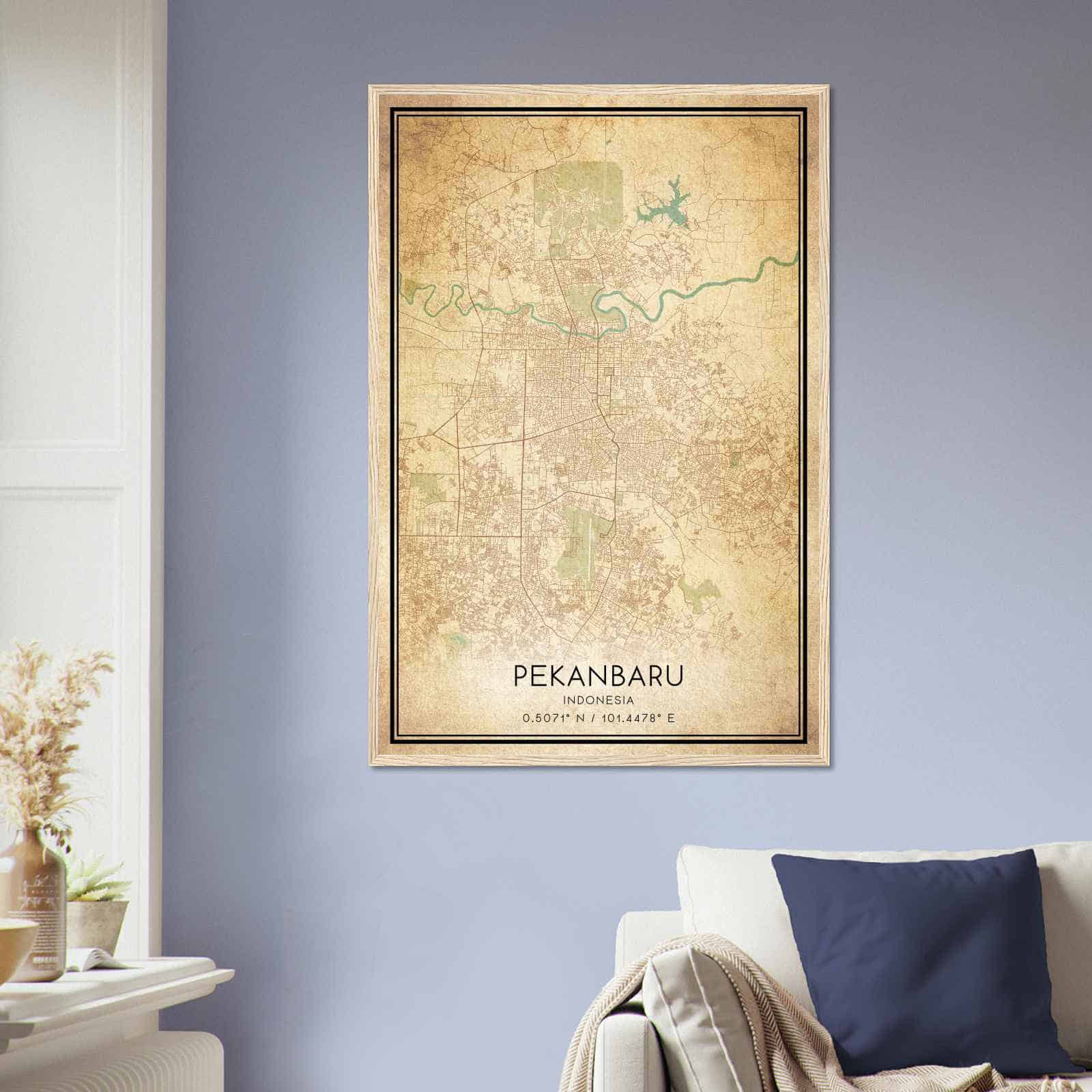Vintage Pekanbaru Indonesia Map Poster, Pekanbaru City Road Wall Art ...