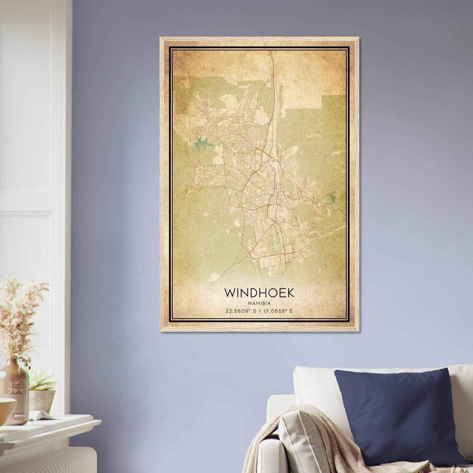 Vintage Windhoek Namibia Map Poster, Windhoek City Road Wall Art Print ...