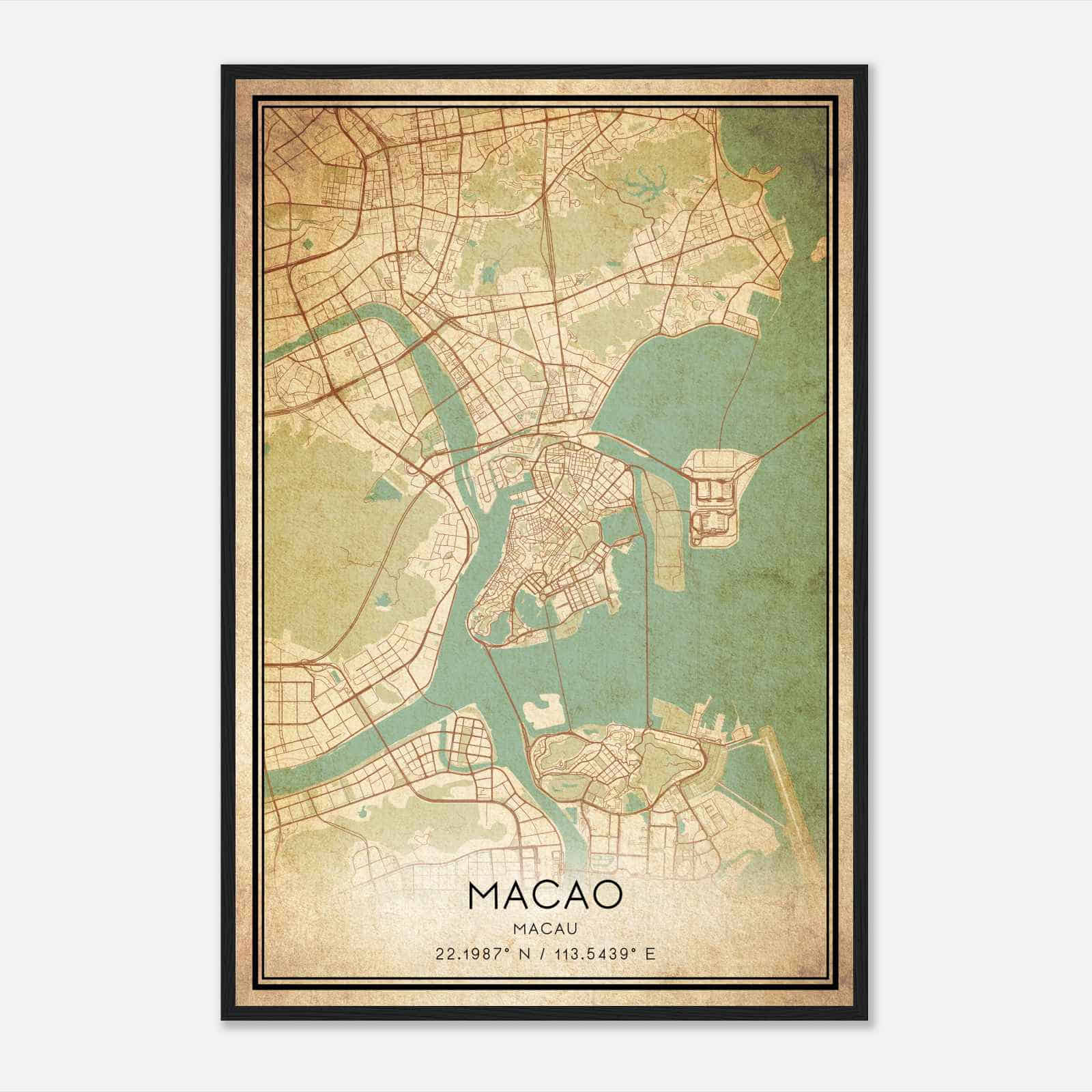Vintage Macao Macau Map Poster, Macao City Road Wall Art Print - Custom ...