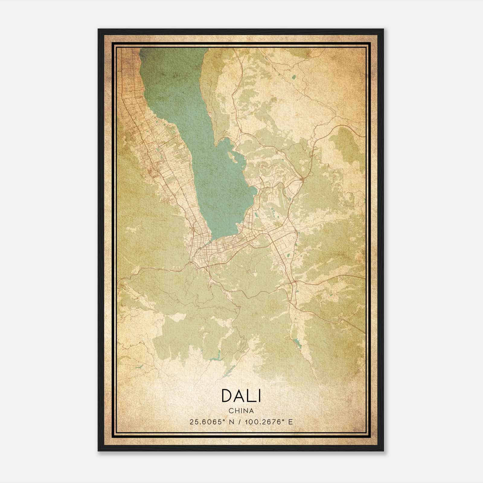 Vintage Dali China Map Poster, Dali City Road Wall Art Print - Custom ...