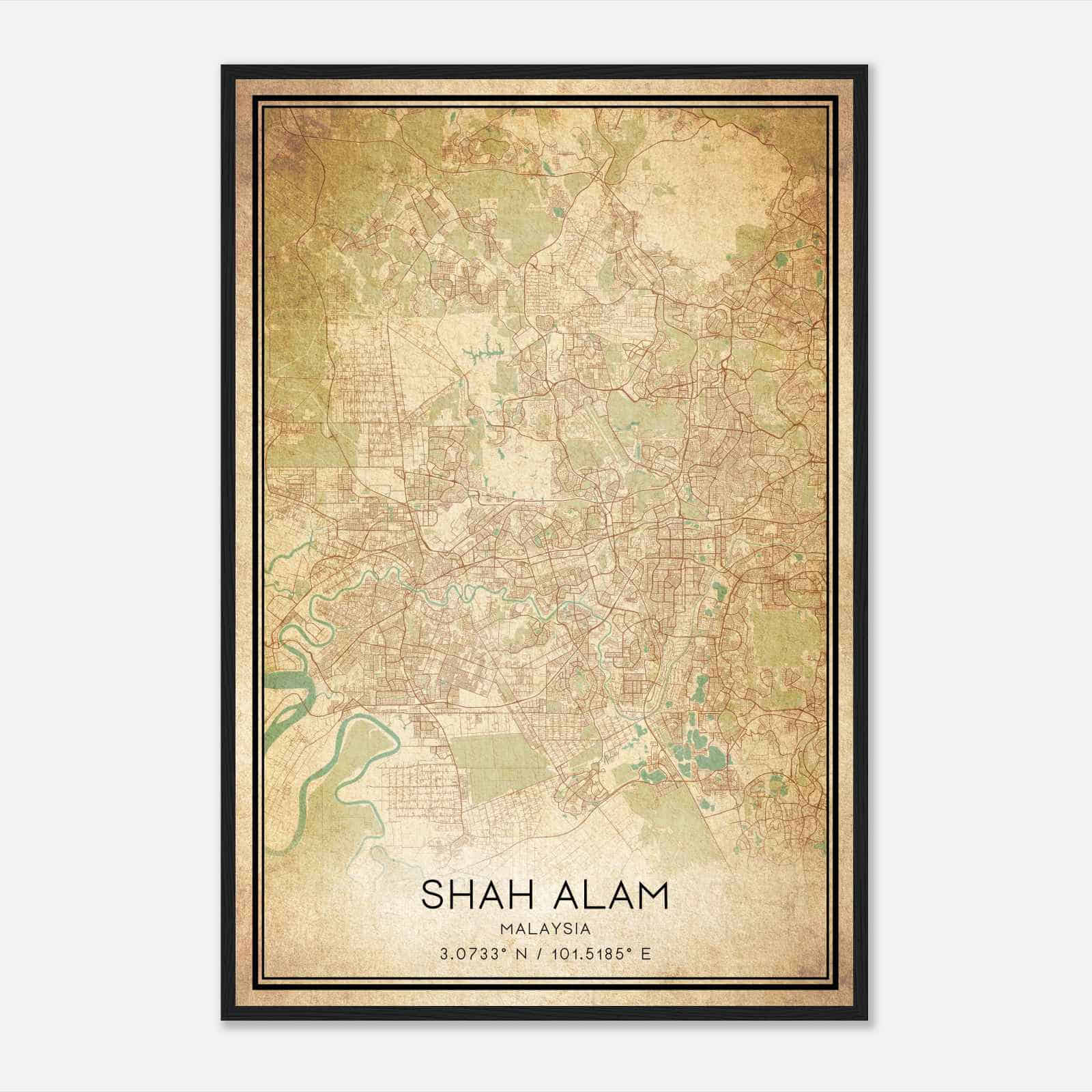 Vintage Shah Alam Malaysia Map Poster, Shah Alam City Road Wall Art ...
