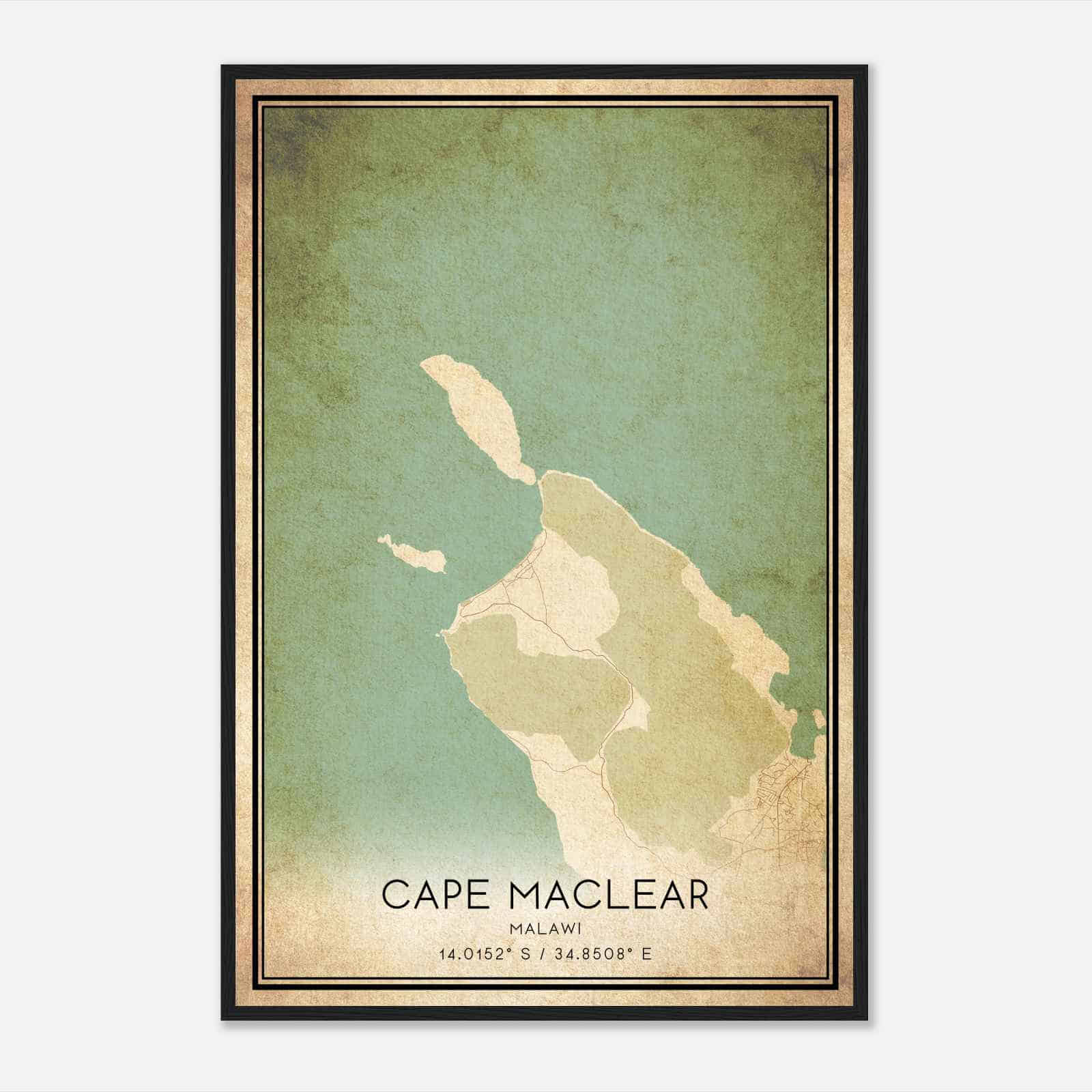 Vintage Cape Maclear Malawi Map Poster, Cape Maclear City Road Wall Art ...