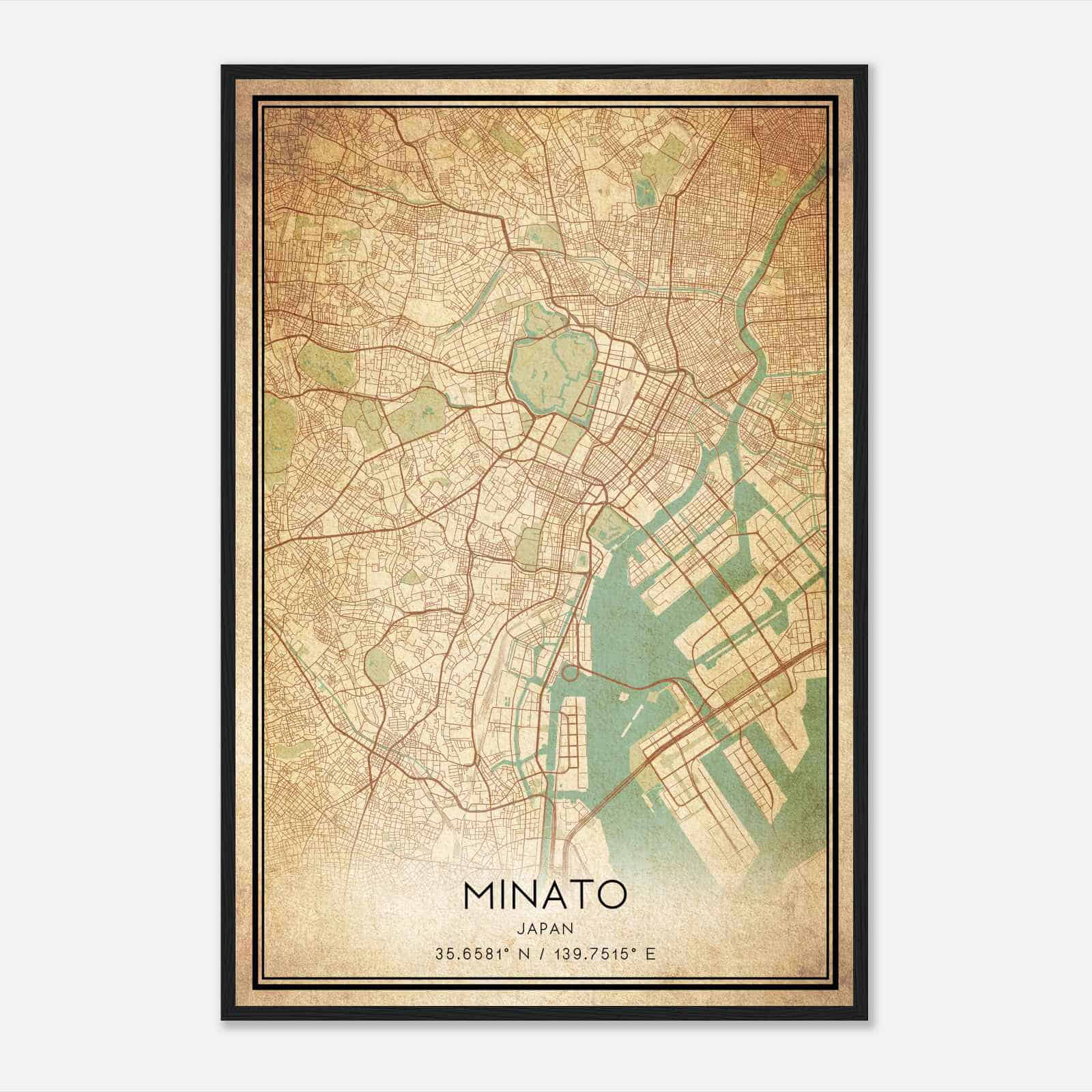 Vintage Minato Japan Map Poster, Minato City Road Wall Art Print ...