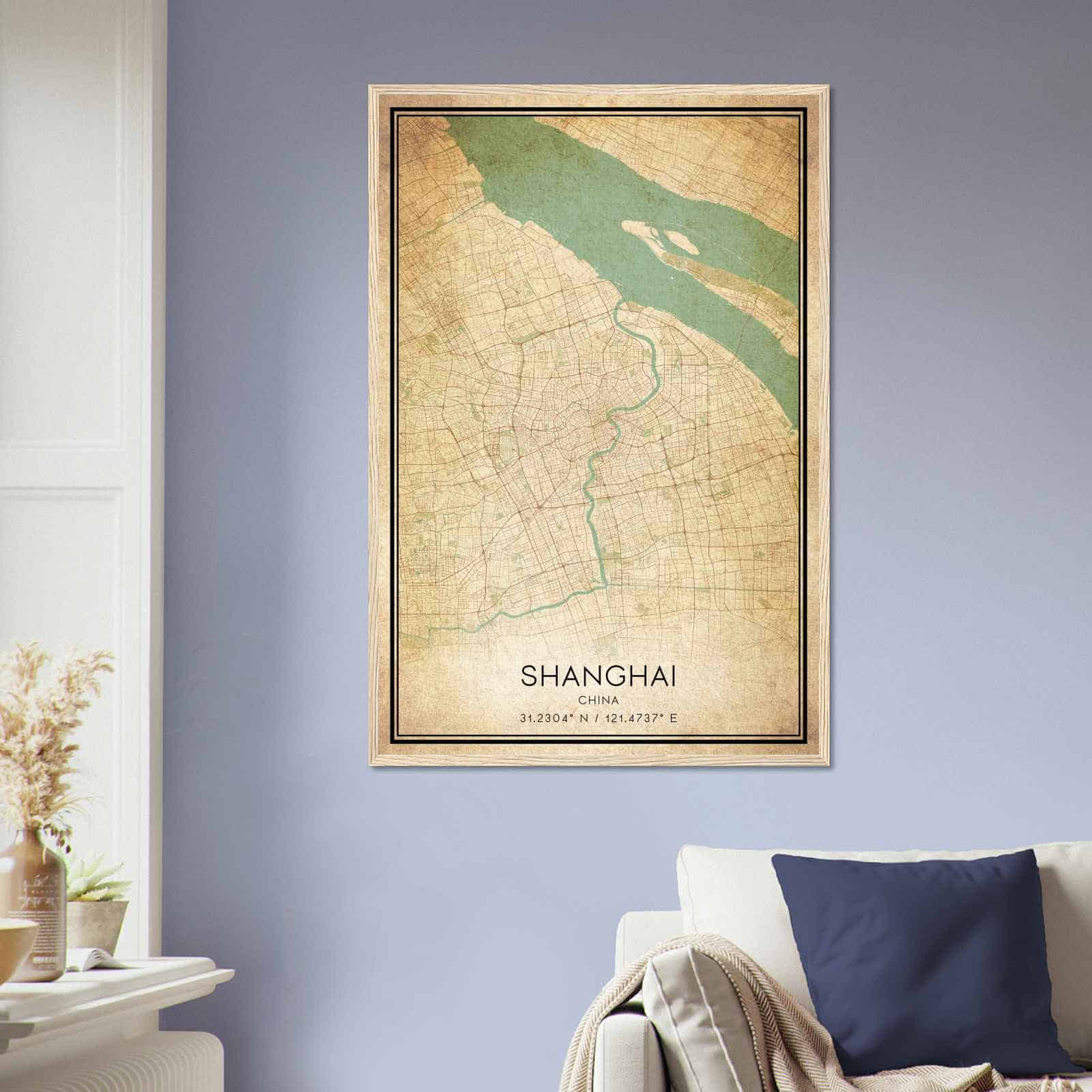 Vintage Shanghai China Map Poster, Shanghai City Road Wall Art Print ...