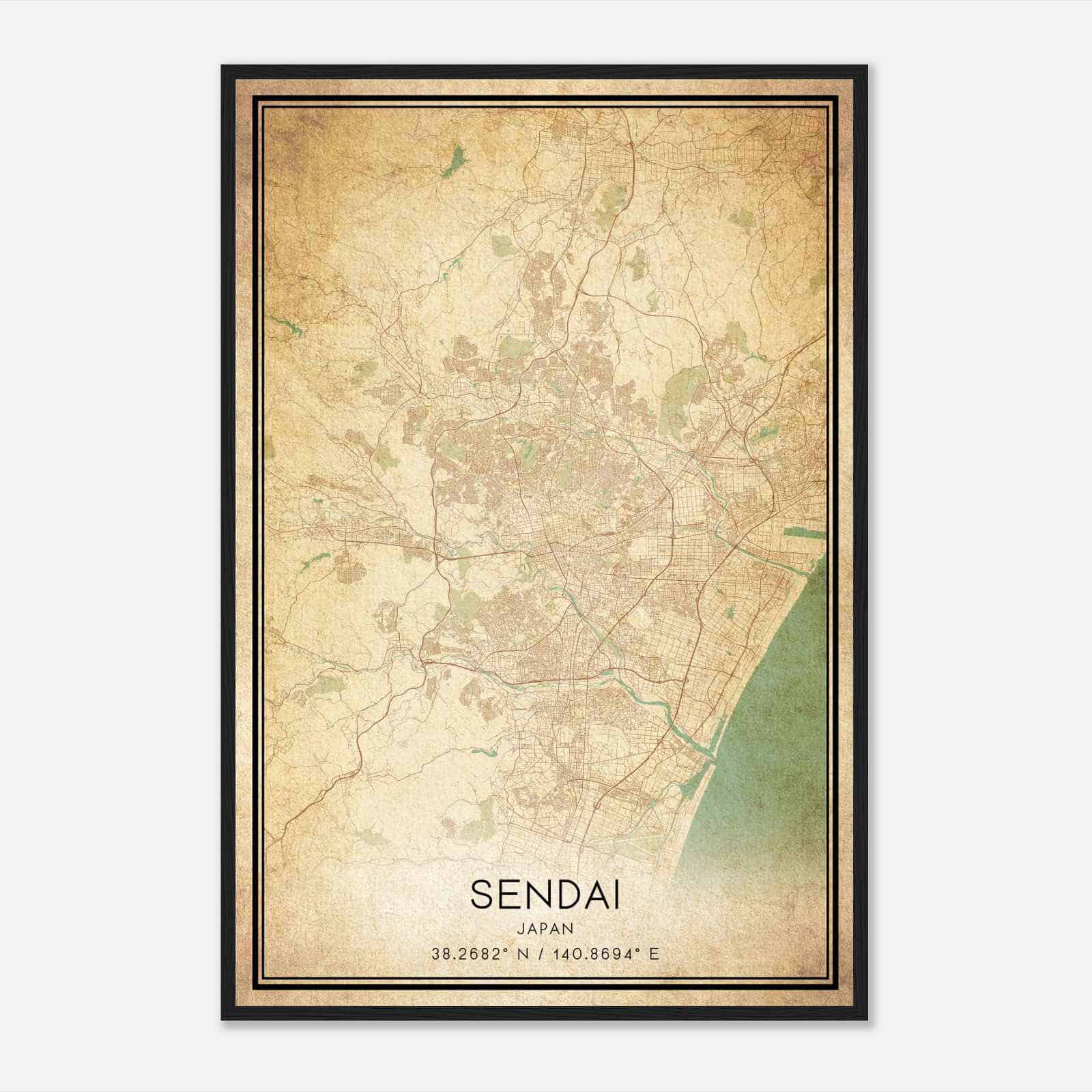 Vintage Sendai Japan Map Poster, Sendai City Road Wall Art Print ...