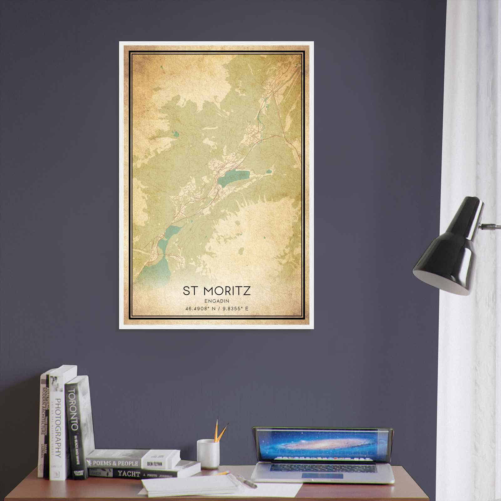 Vintage St Moritz Engadin Map Poster, St Moritz City Road Wall Art ...