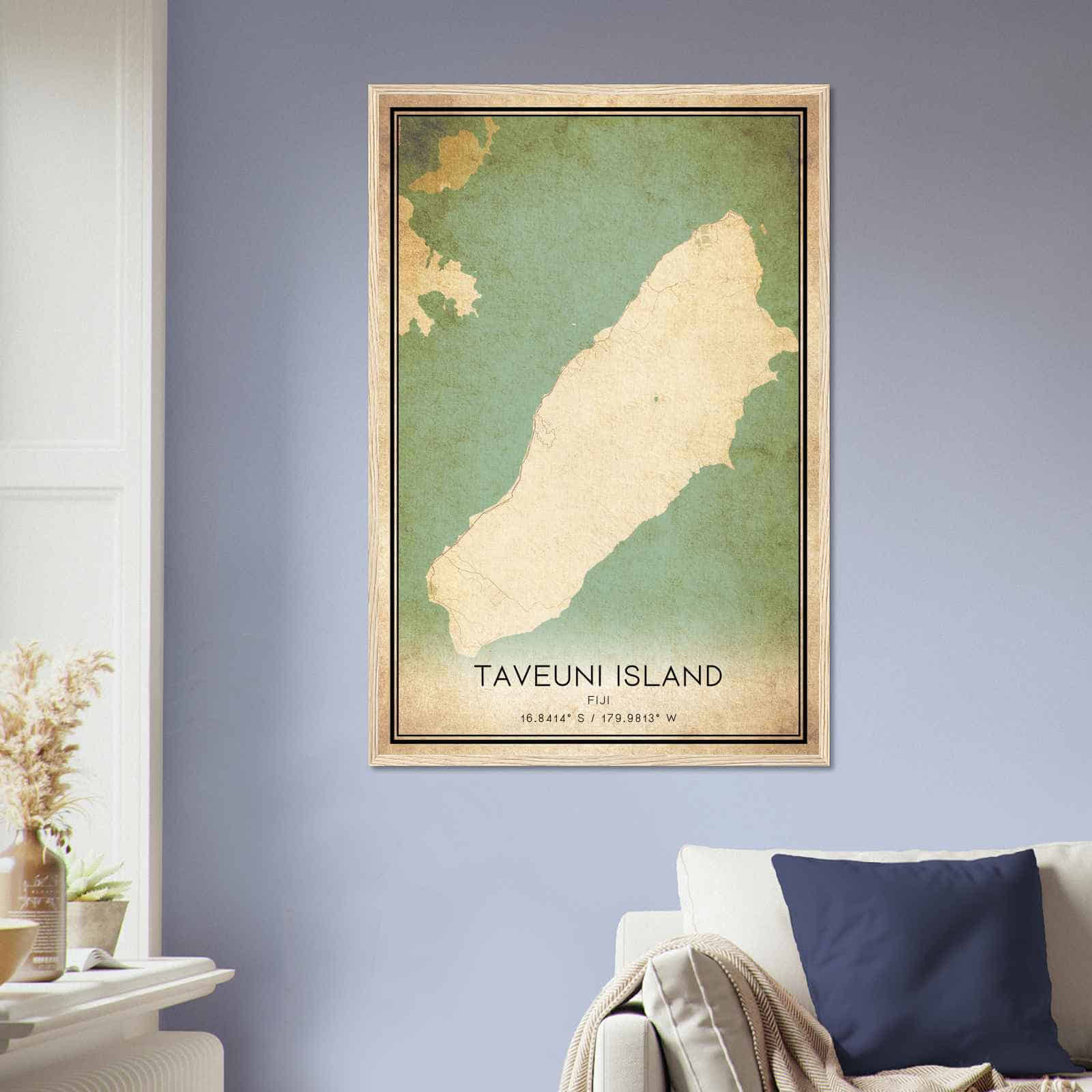 Vintage Taveuni Island Fiji Map Poster, Taveuni Island City Road Wall ...