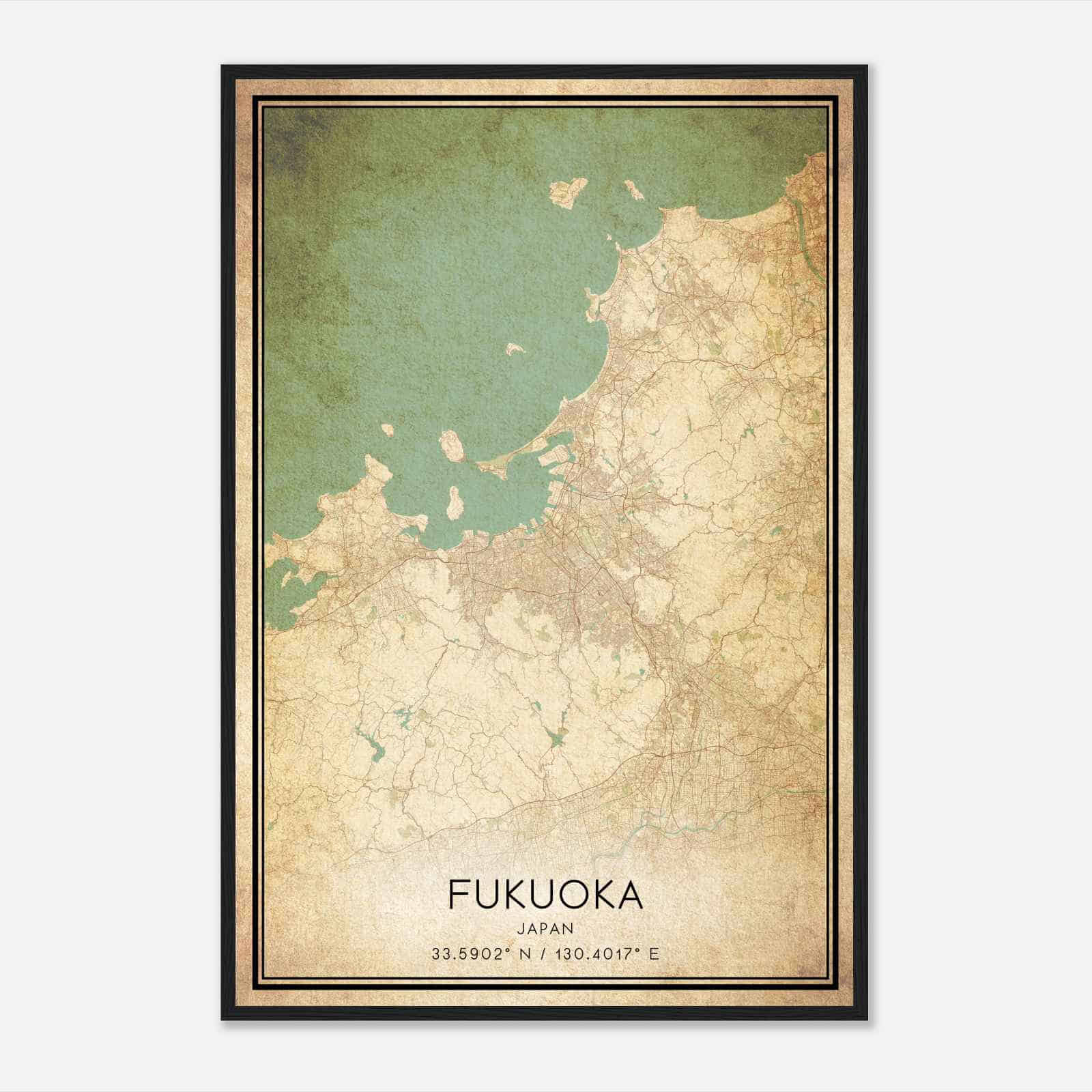 Vintage Fukuoka Japan Map Poster, Fukuoka City Road Wall Art Print ...