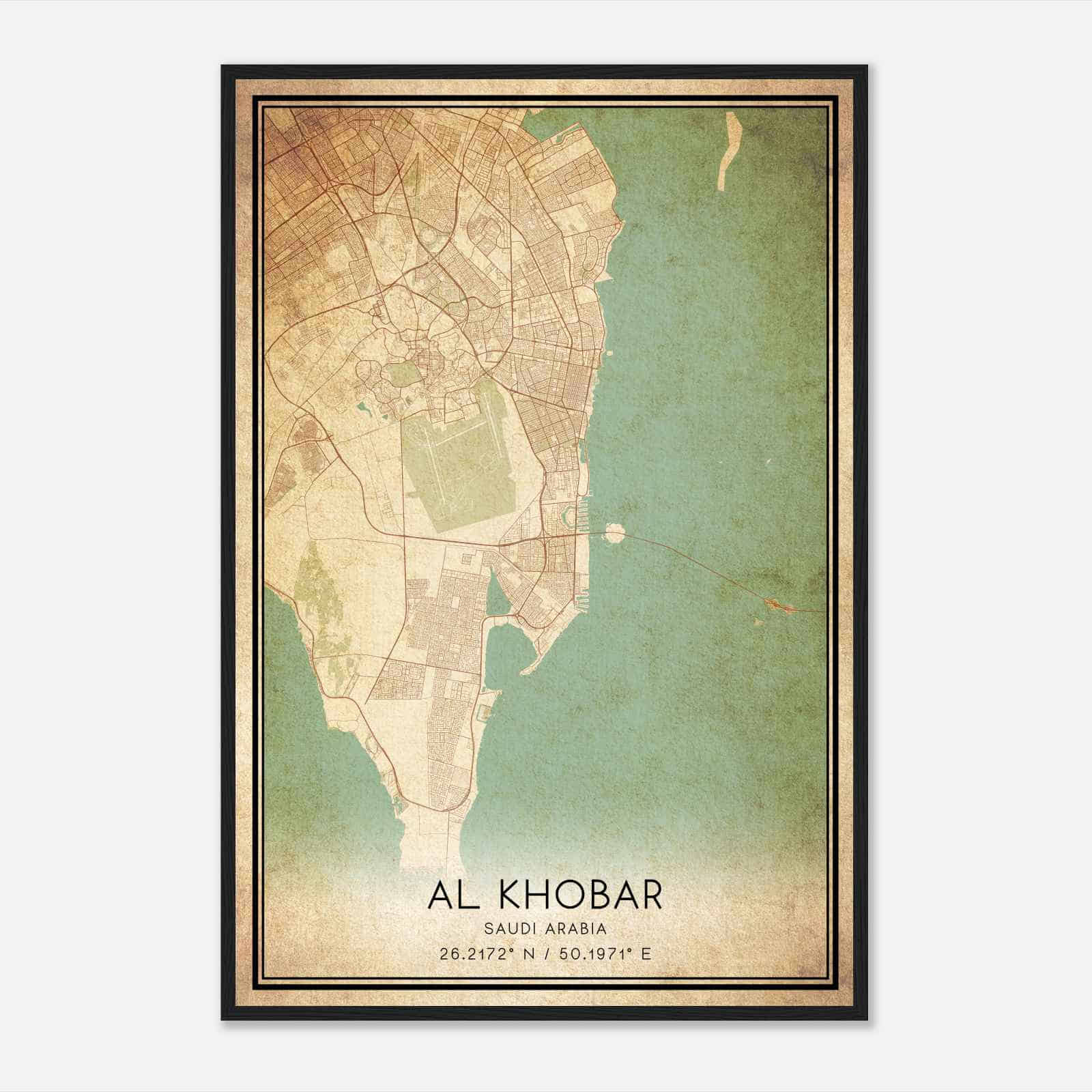 Vintage Al Khobar Saudi Arabia Map Poster, Al Khobar City Road Wall Art ...