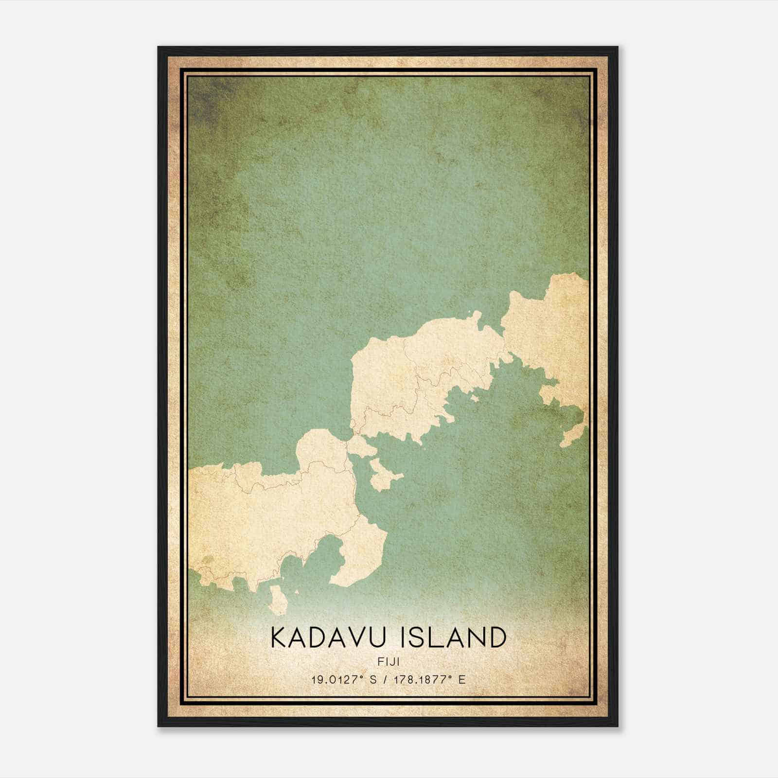Vintage Kadavu Island Fiji Map Poster, Kadavu Island City Road Wall Art ...