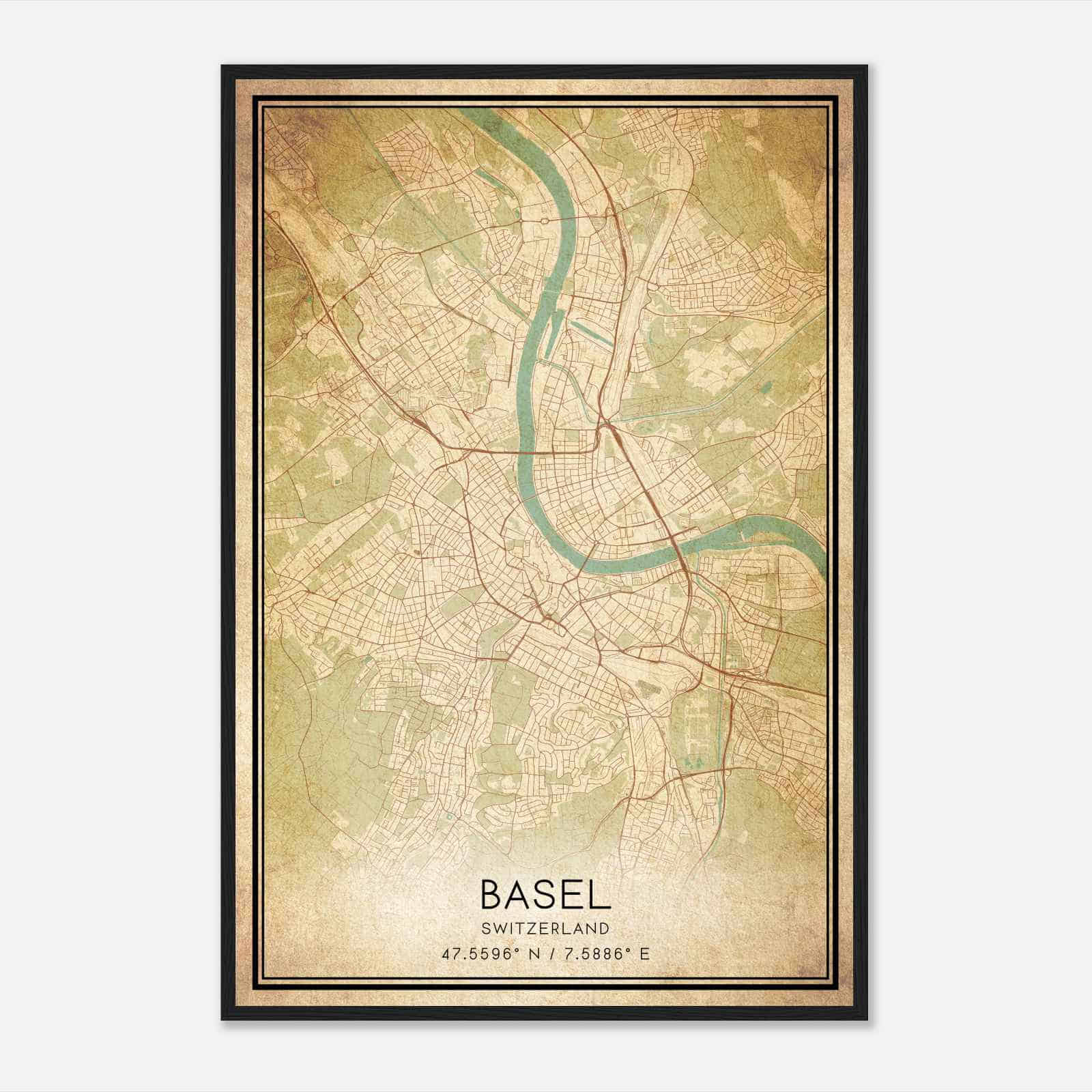Vintage Basel Switzerland Map Poster, Basel City Road Wall Art Print ...
