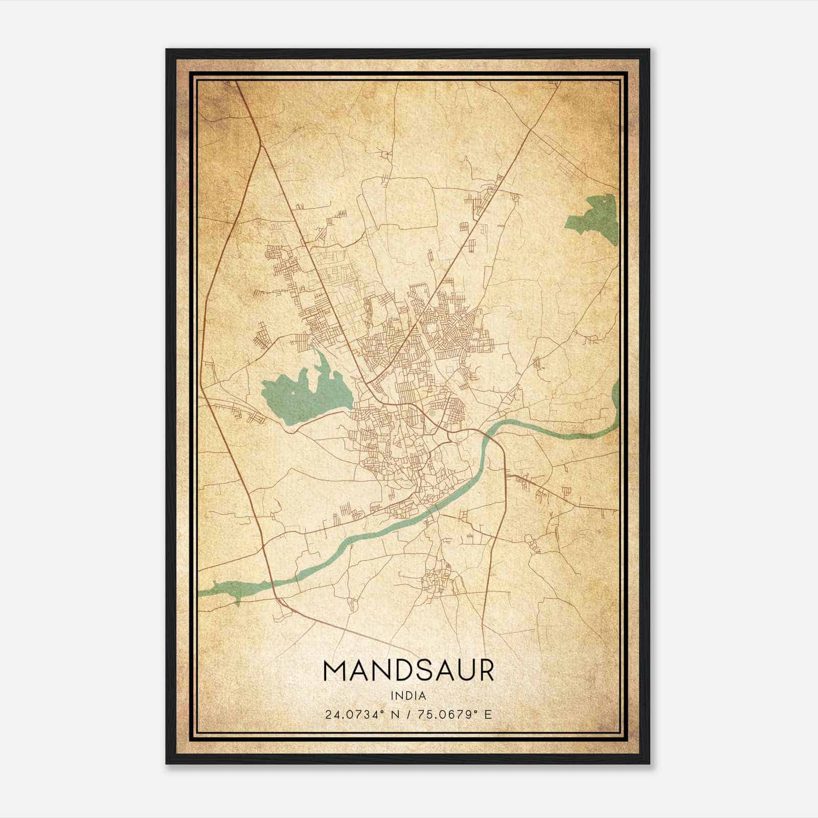 Vintage Mandsaur India Map Poster, Mandsaur City Road Wall Art Print ...