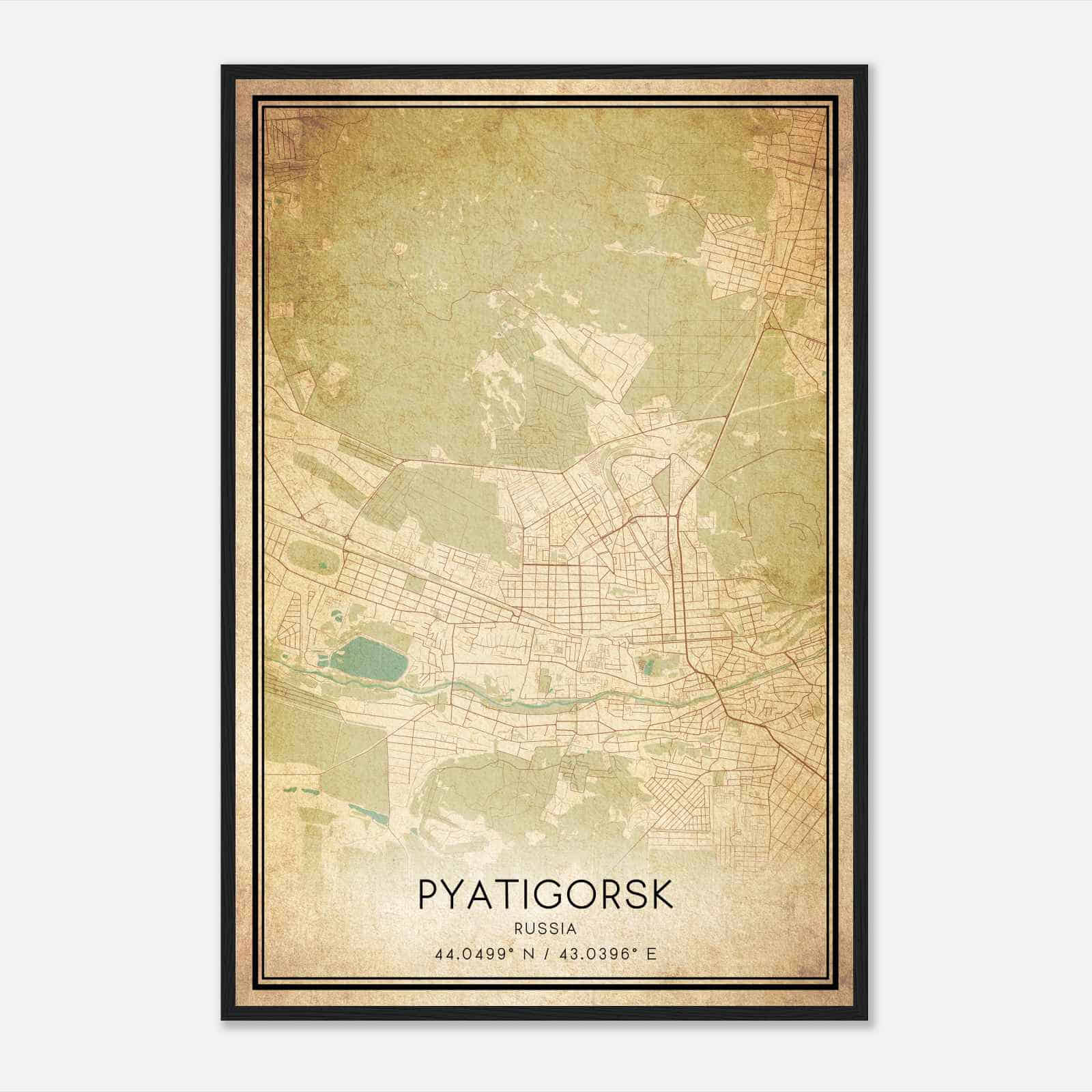 Vintage Pyatigorsk Russia Map Poster, Pyatigorsk City Road Wall Art ...