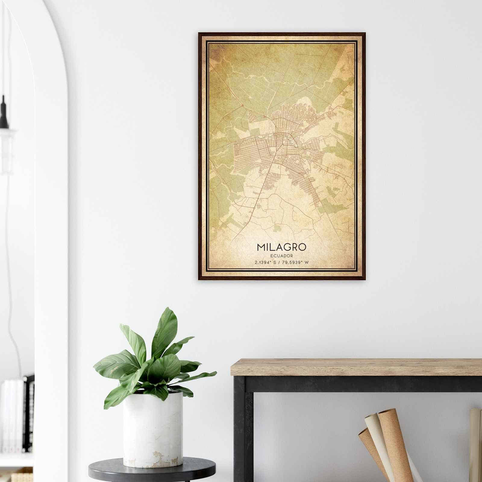 Vintage Milagro Ecuador Map Poster, Milagro City Road Wall Art Print ...