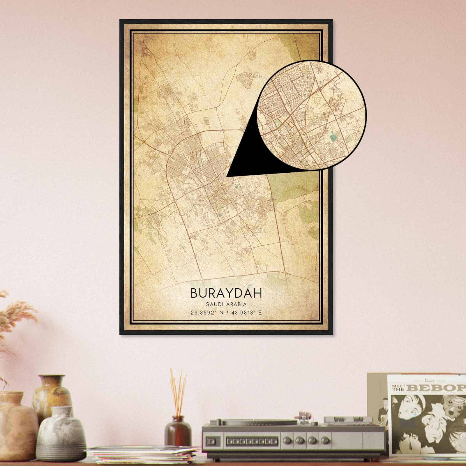 Vintage Buraydah Saudi Arabia Map Poster, Buraydah City Road Wall Art ...