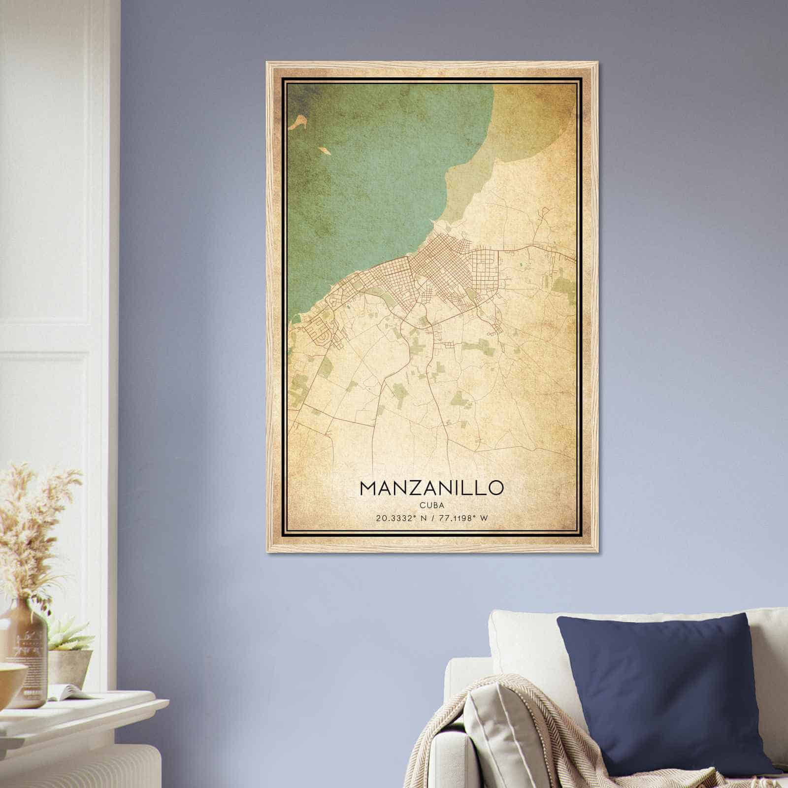 Vintage Manzanillo Cuba Map Poster, Manzanillo City Road Wall Art Print ...
