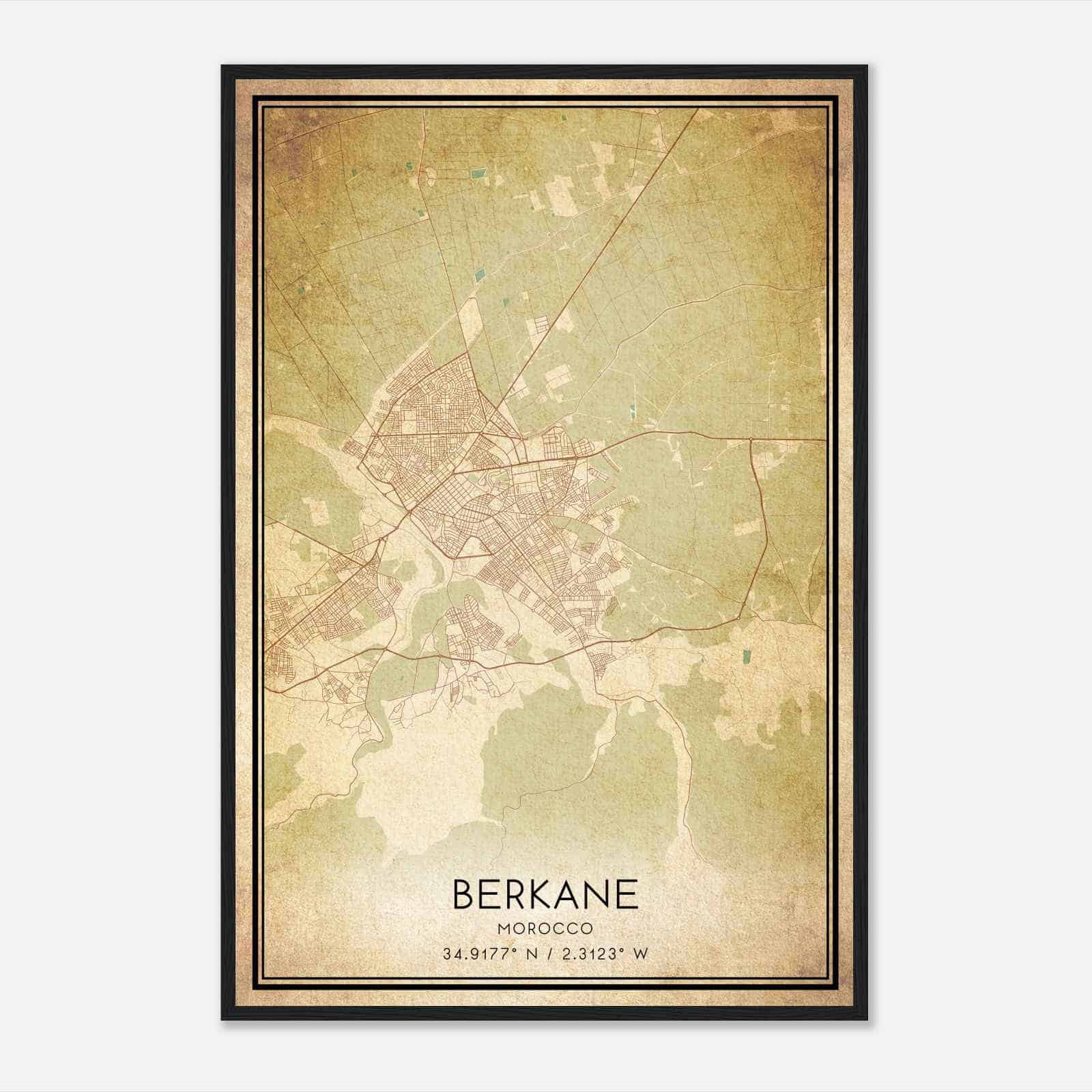 Vintage Berkane Morocco Map Poster, Berkane City Road Wall Art Print ...