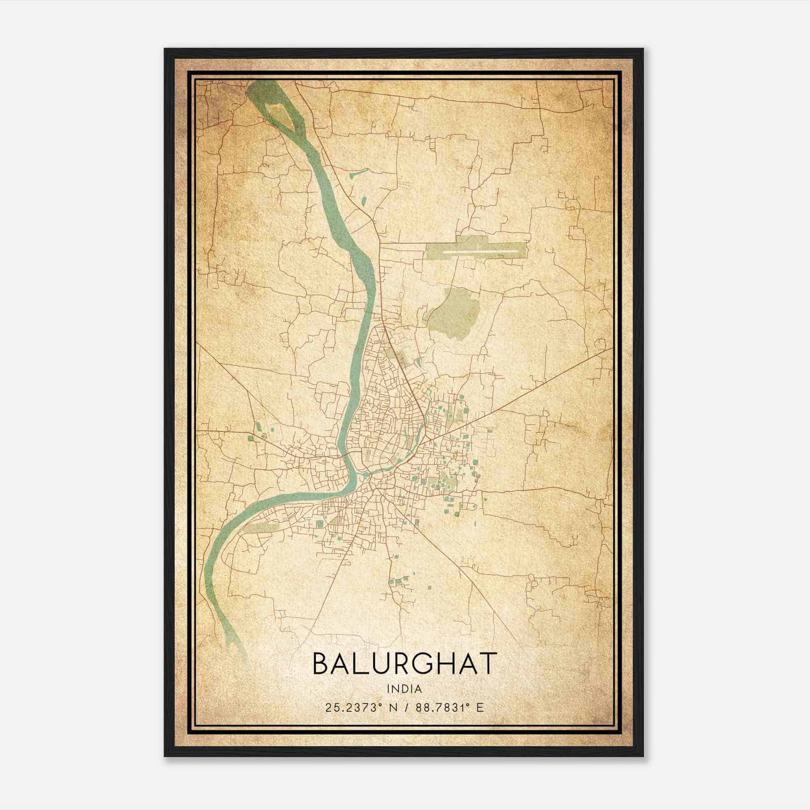 Vintage Balurghat India Map Poster, Balurghat City Road Wall Art Print ...
