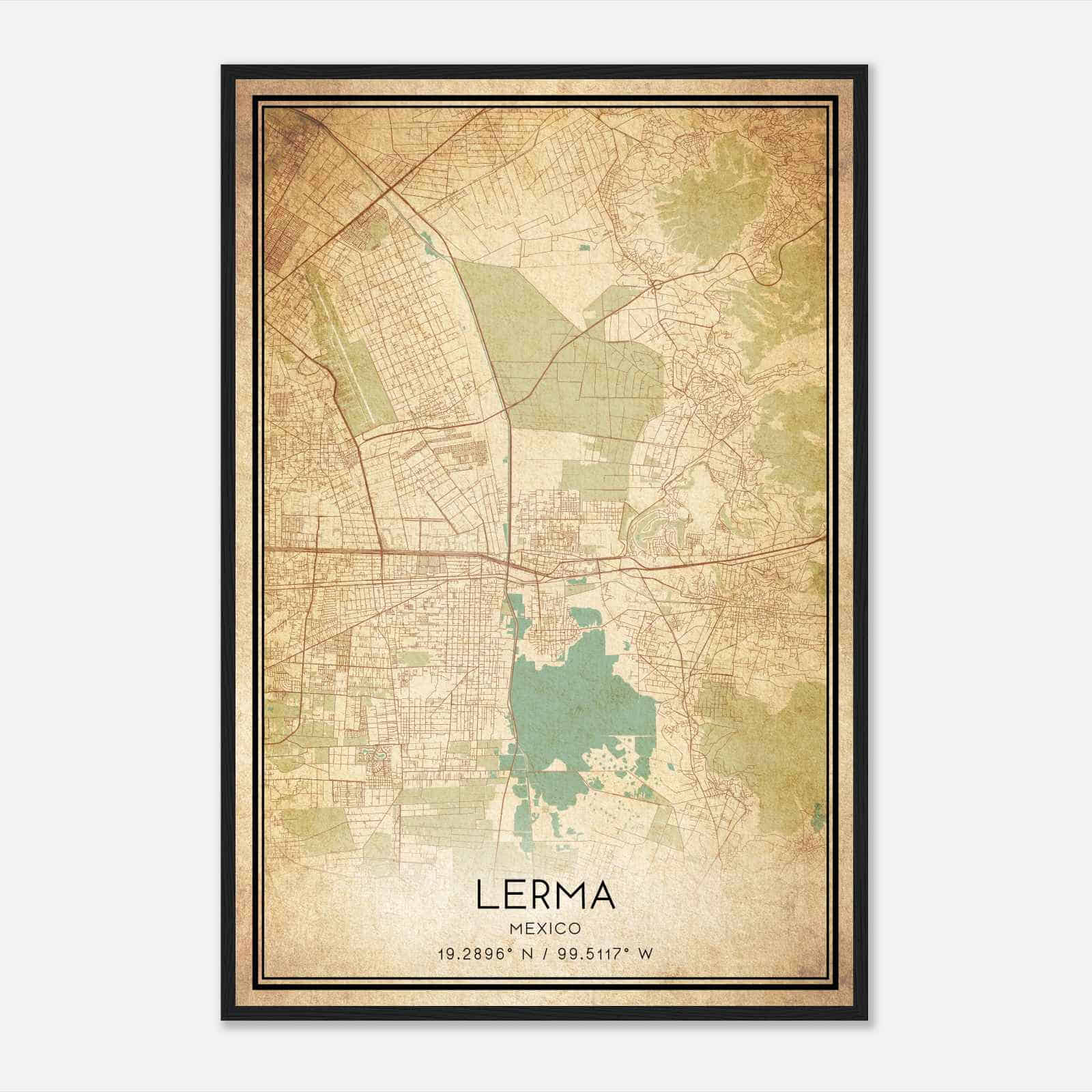 Vintage Lerma Mexico Map Poster, Lerma City Road Wall Art Print ...