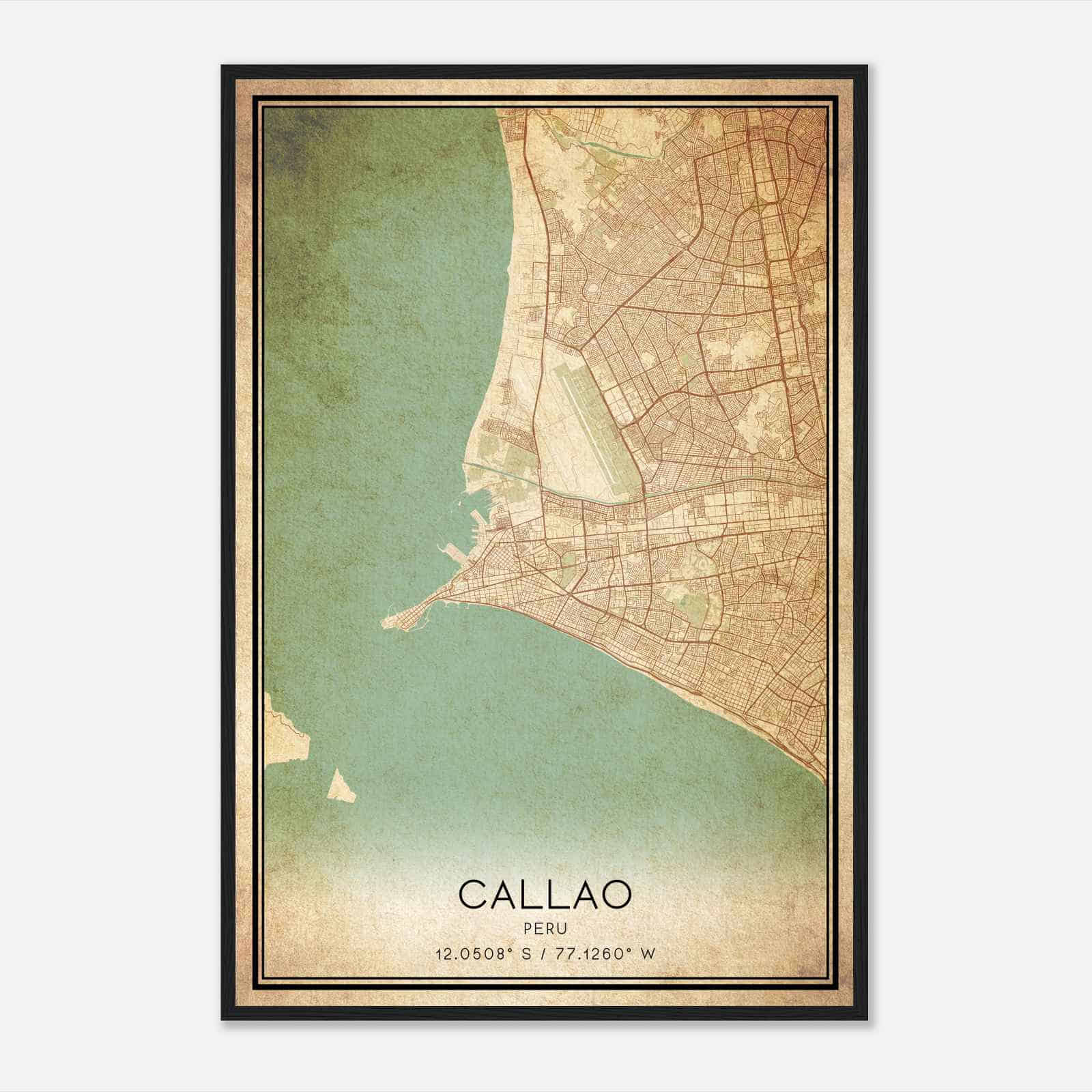 Vintage Callao Peru Map Poster, Callao City Road Wall Art Print ...