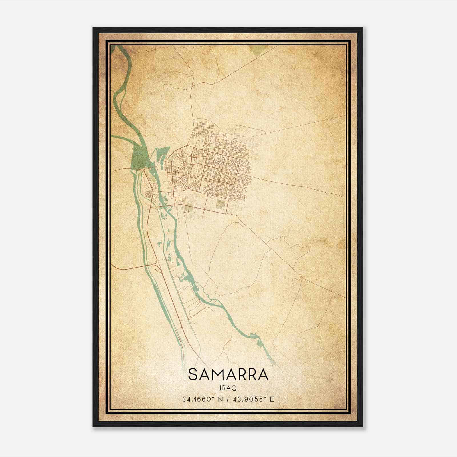 Vintage Samarra Iraq Map Poster, Samarra City Road Wall Art Print ...