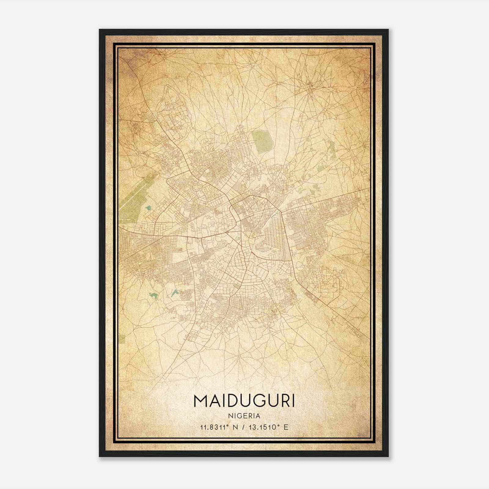 Vintage Maiduguri Nigeria Map Poster, Maiduguri City Road Wall Art ...