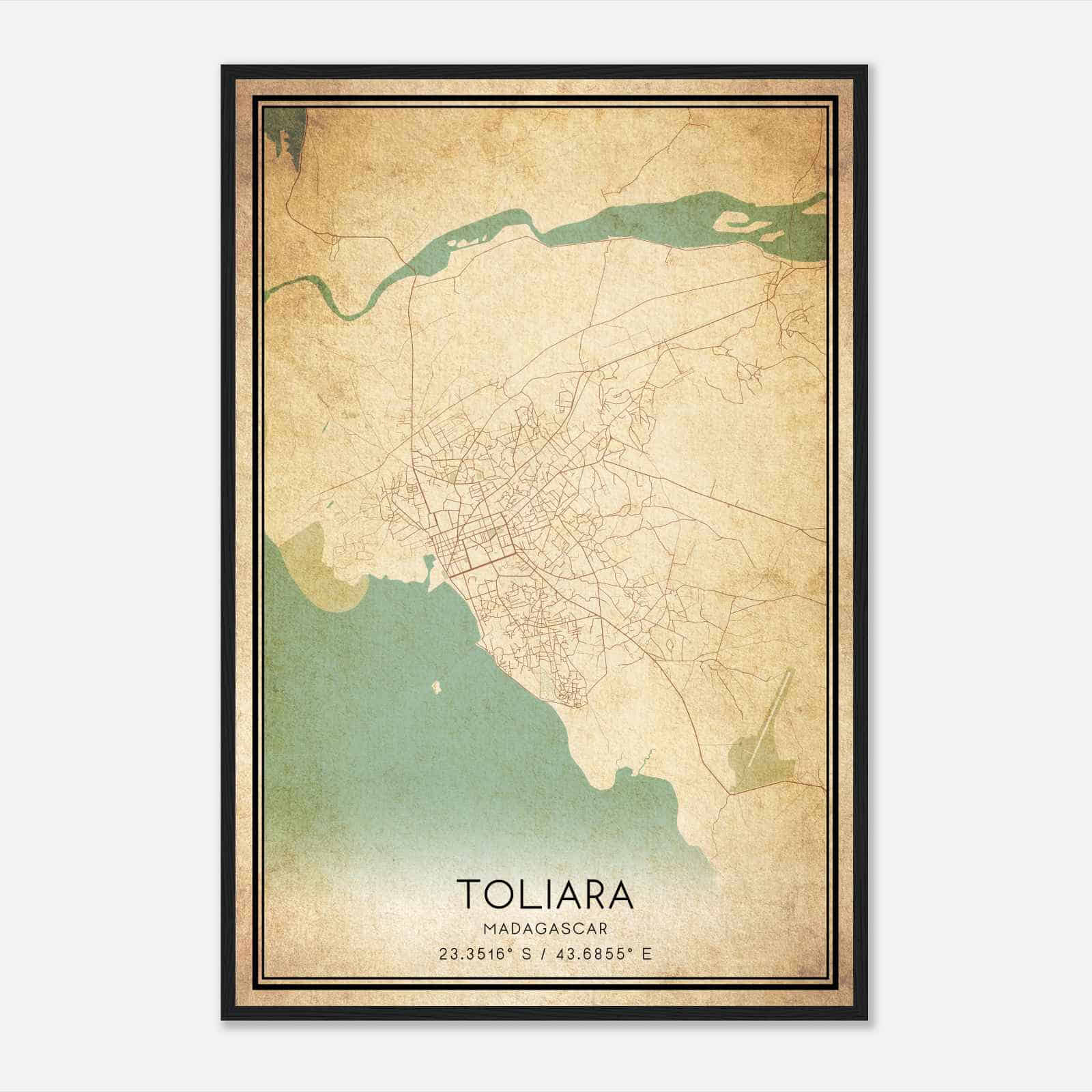 Vintage Toliara Madagascar Map Poster, Toliara City Road Wall Art Print ...