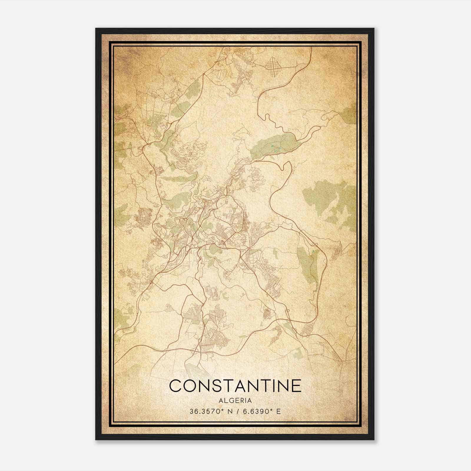 Vintage Constantine Algeria Map Poster, Constantine City Road Wall Art ...