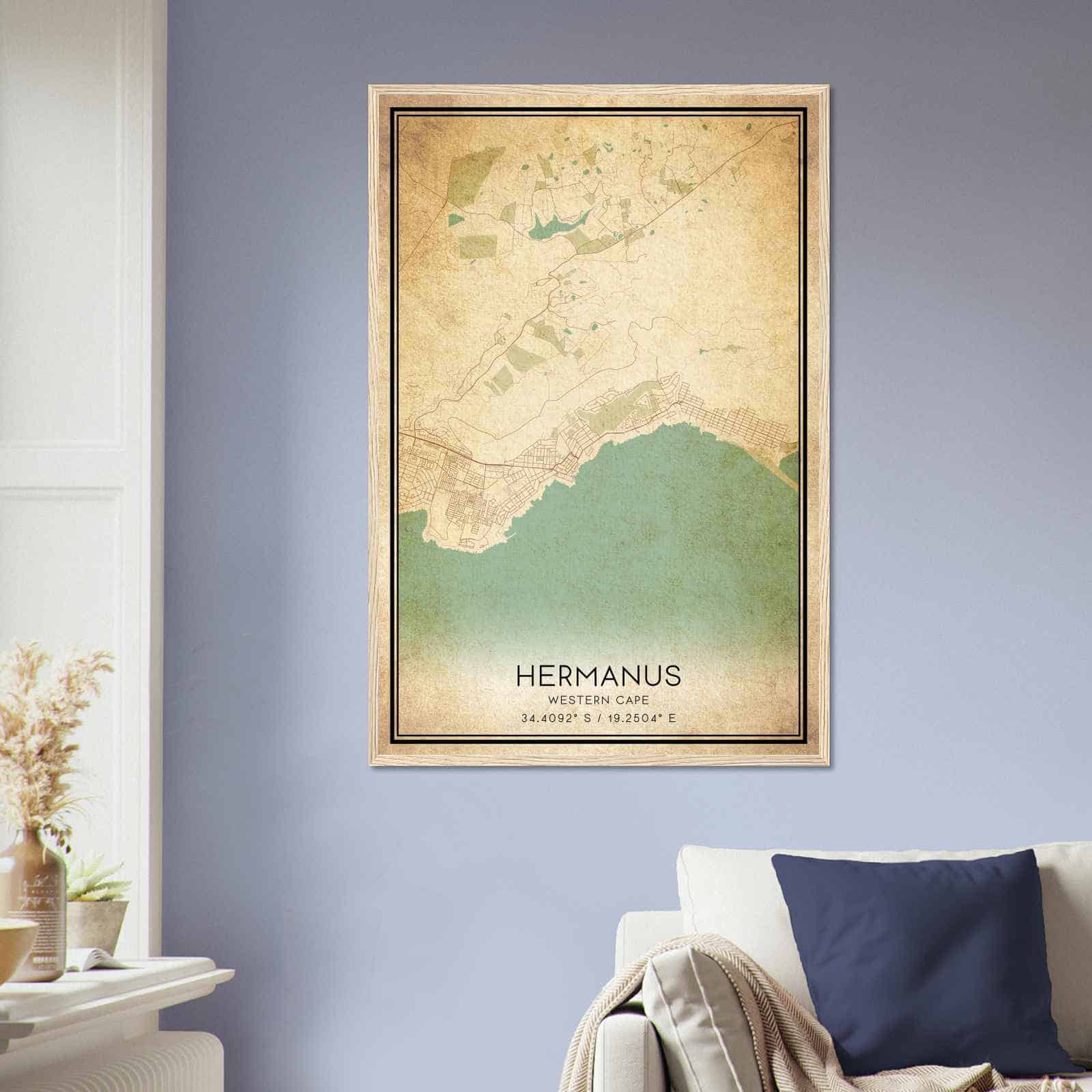 Vintage Hermanus Western Cape Map Poster, Hermanus City Road Wall Art ...
