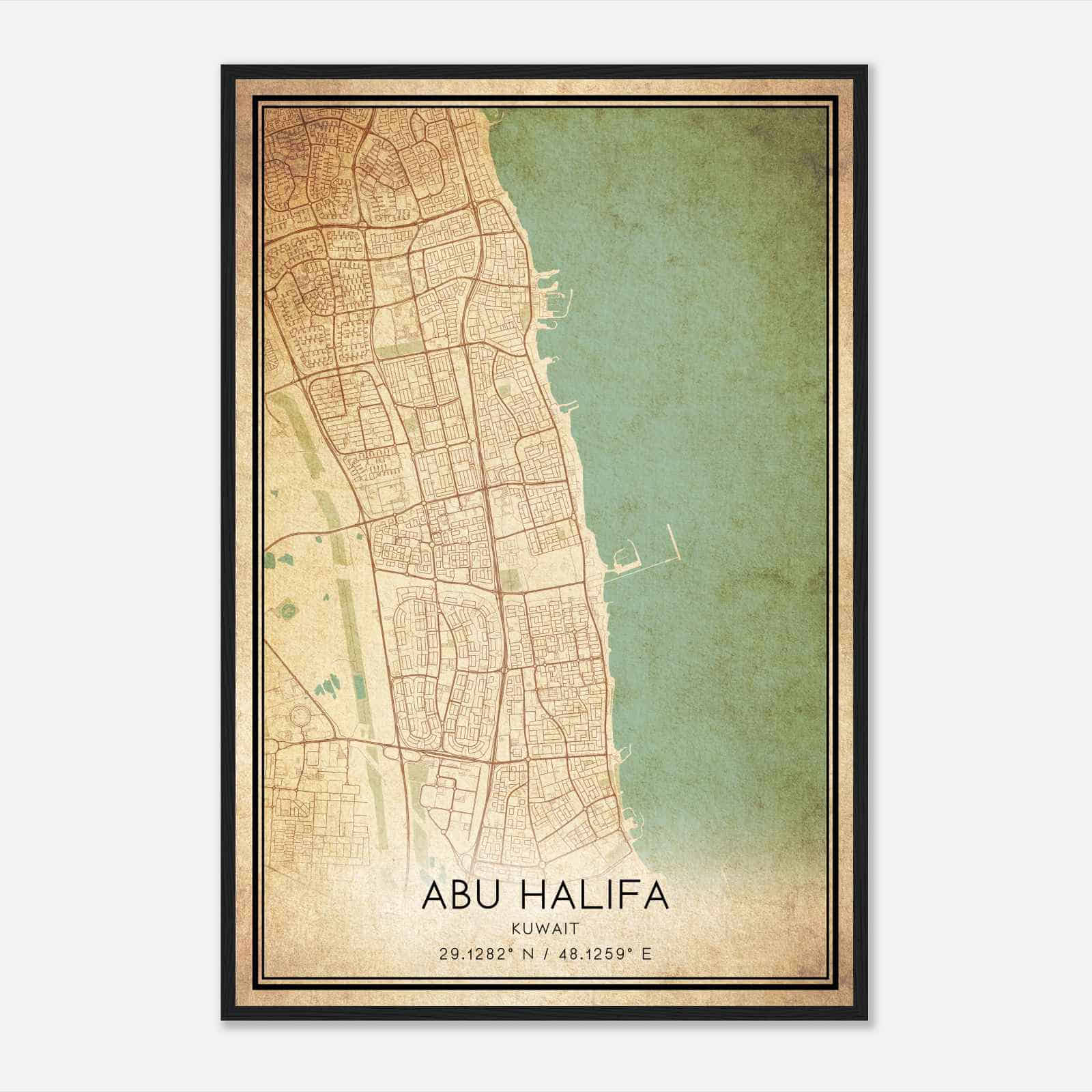 Vintage Abu Halifa Kuwait Map Poster, Abu Halifa City Road Wall Art ...