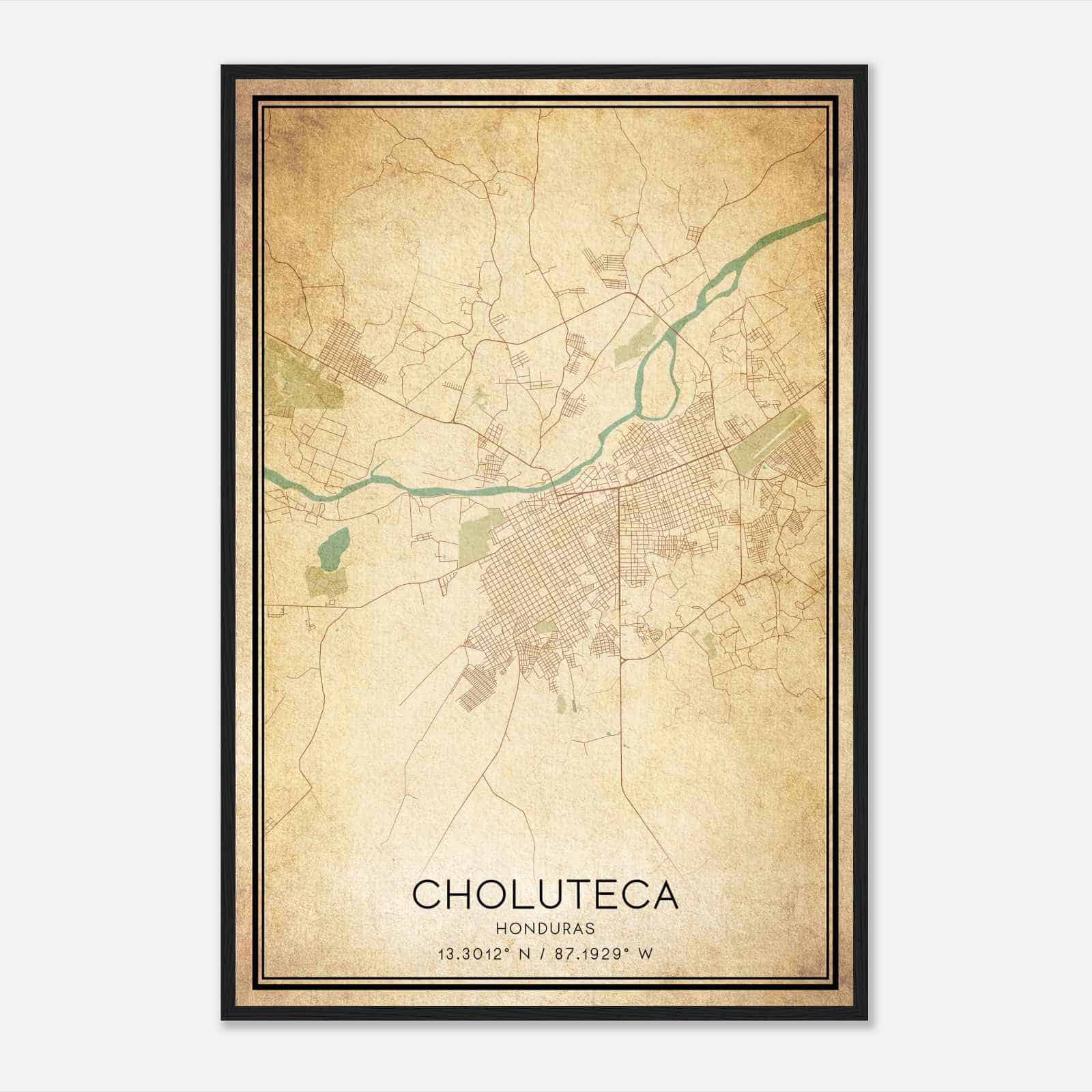 Vintage Choluteca Honduras Map Poster, Choluteca City Road Wall Art ...