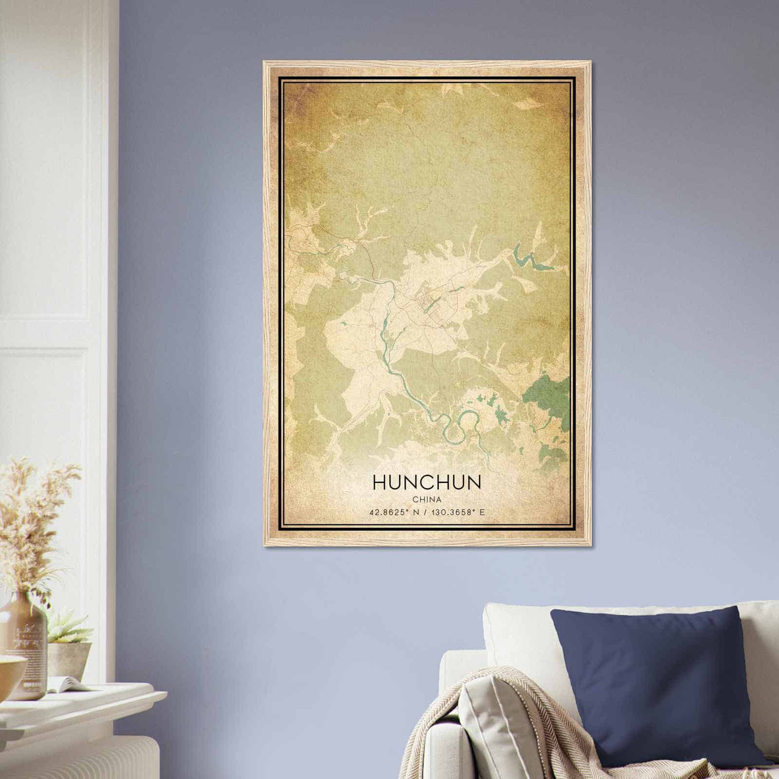 Vintage Hunchun China Map Poster, Hunchun City Road Wall Art Print ...