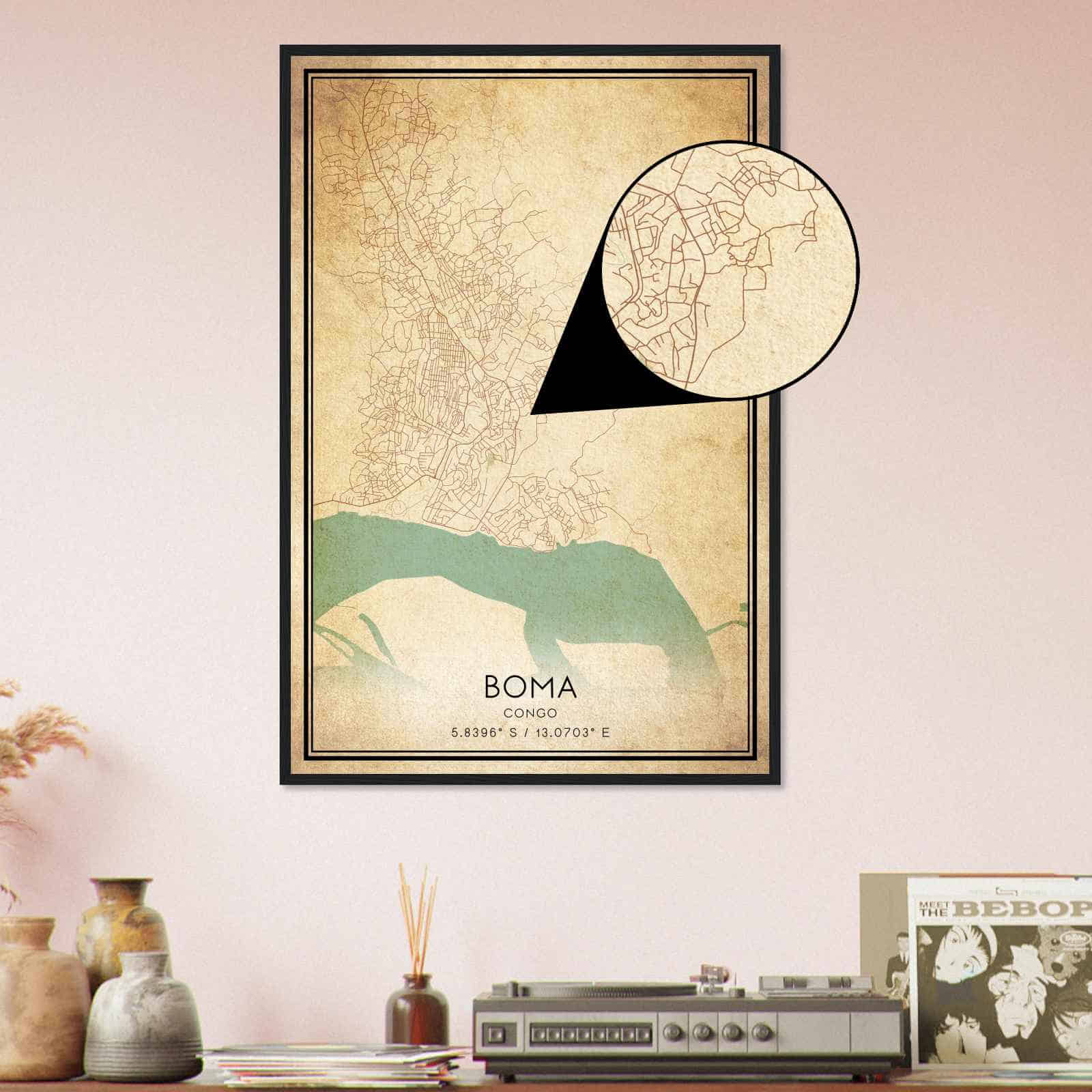 Vintage Boma Congo Map Poster, Boma City Road Wall Art Print - Custom ...